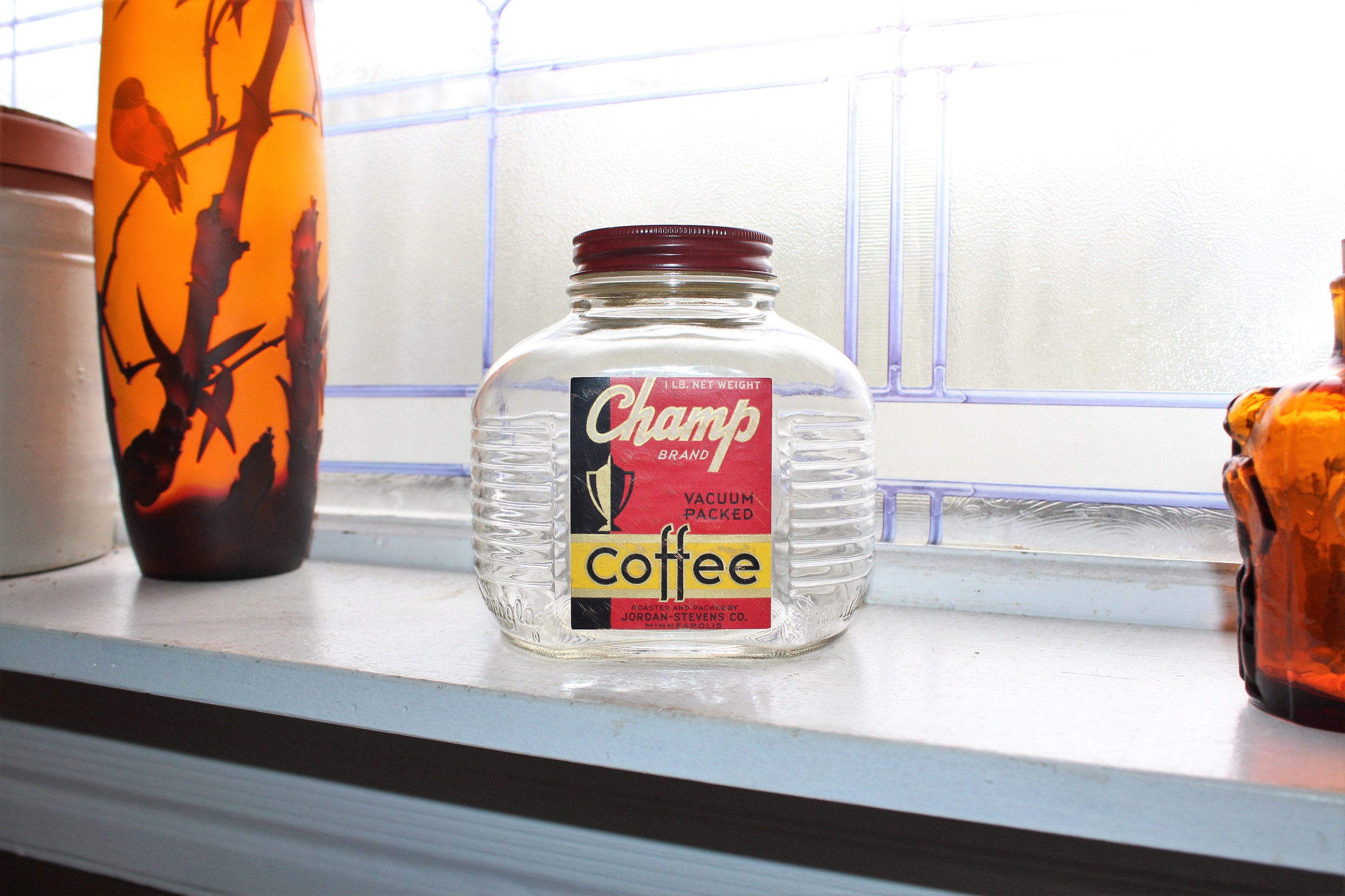 Vintage Champ Coffee Jar 1950s Mid Century Kitchen Decor 1 Lb. Size