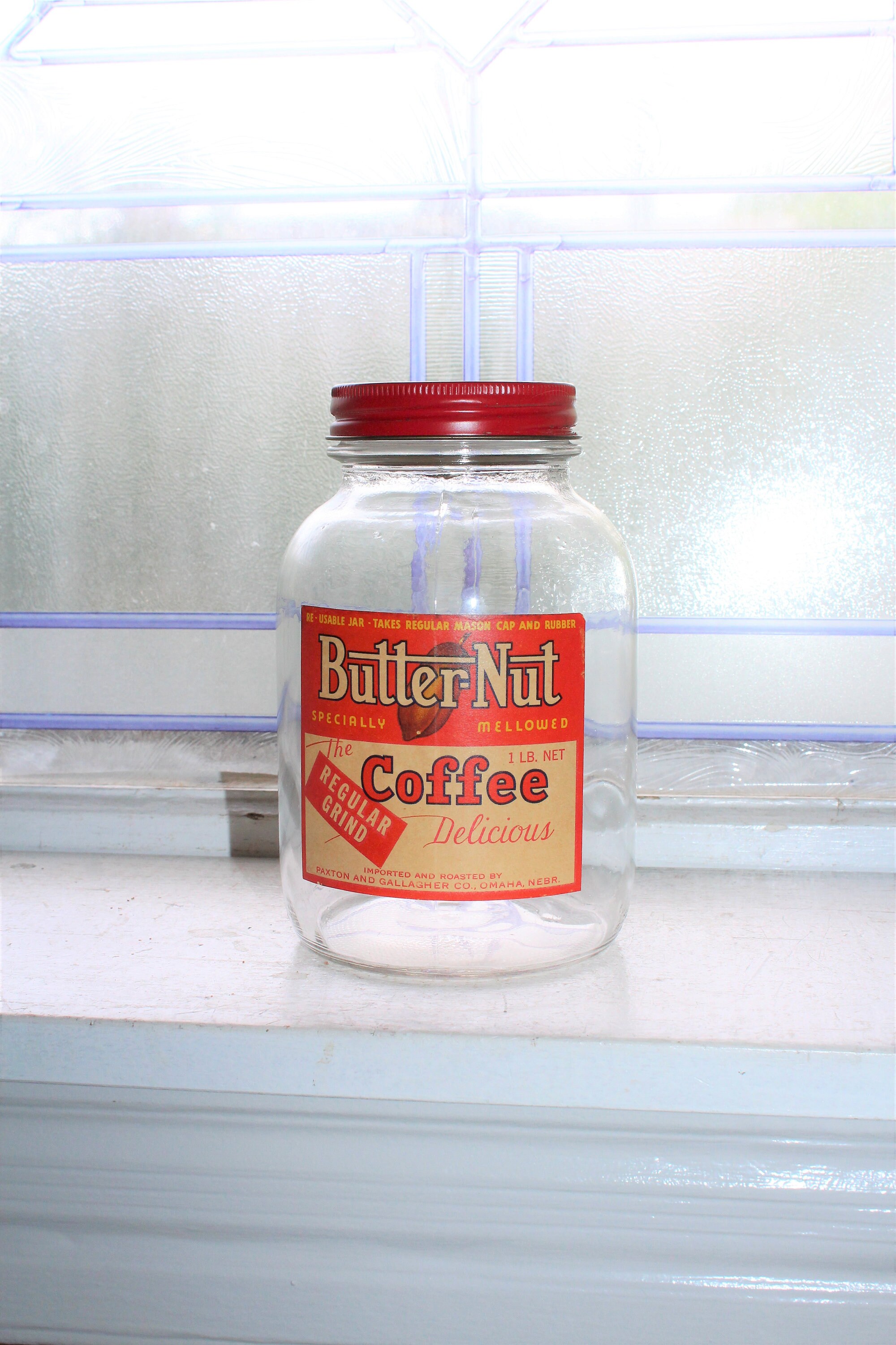 Vintage Butter Nut Coffee Jar 1940s Kitchen Decor 1 Lb. Size