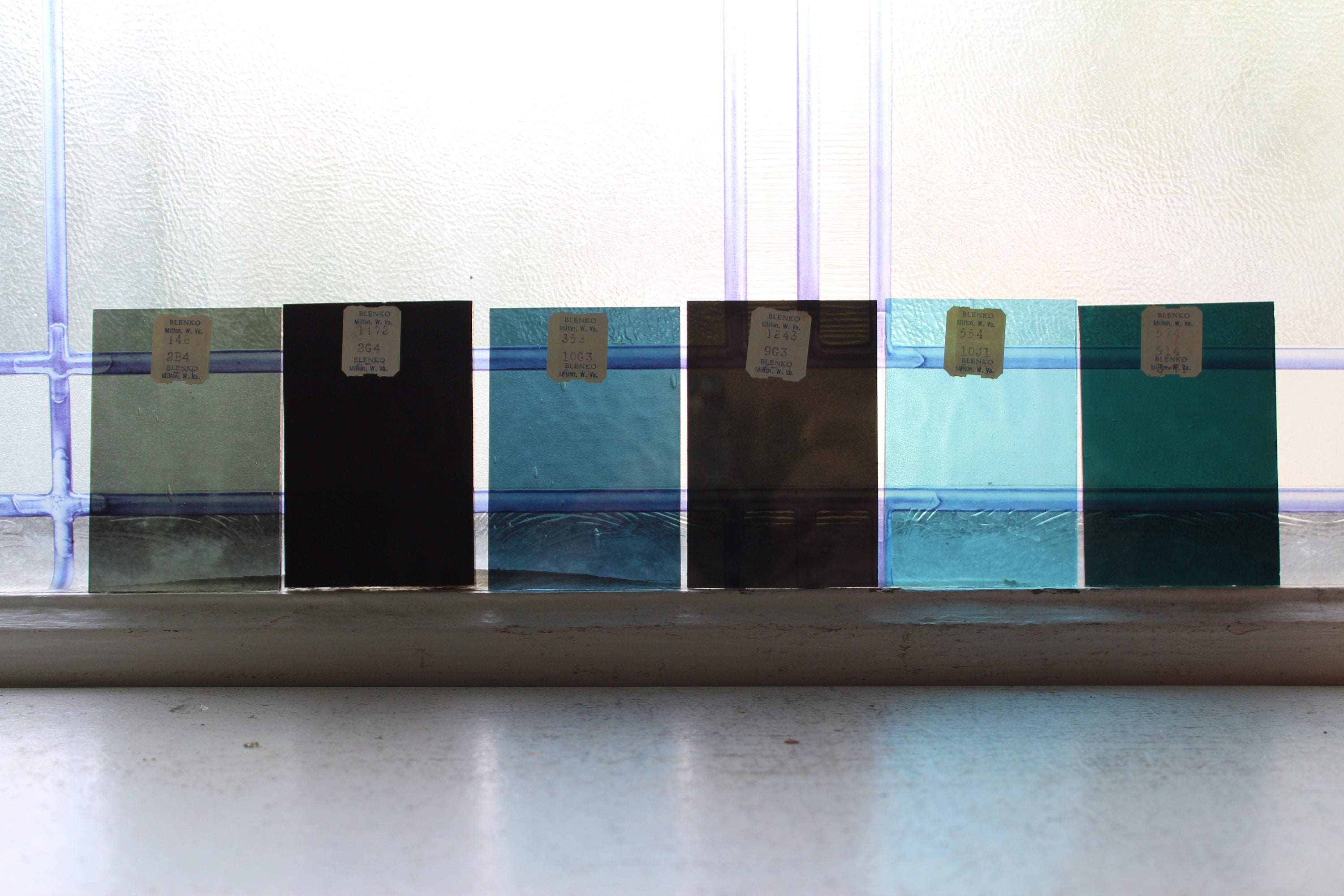 6 Vintage Blenko Stained Glass Sample Blocks 2 x 3