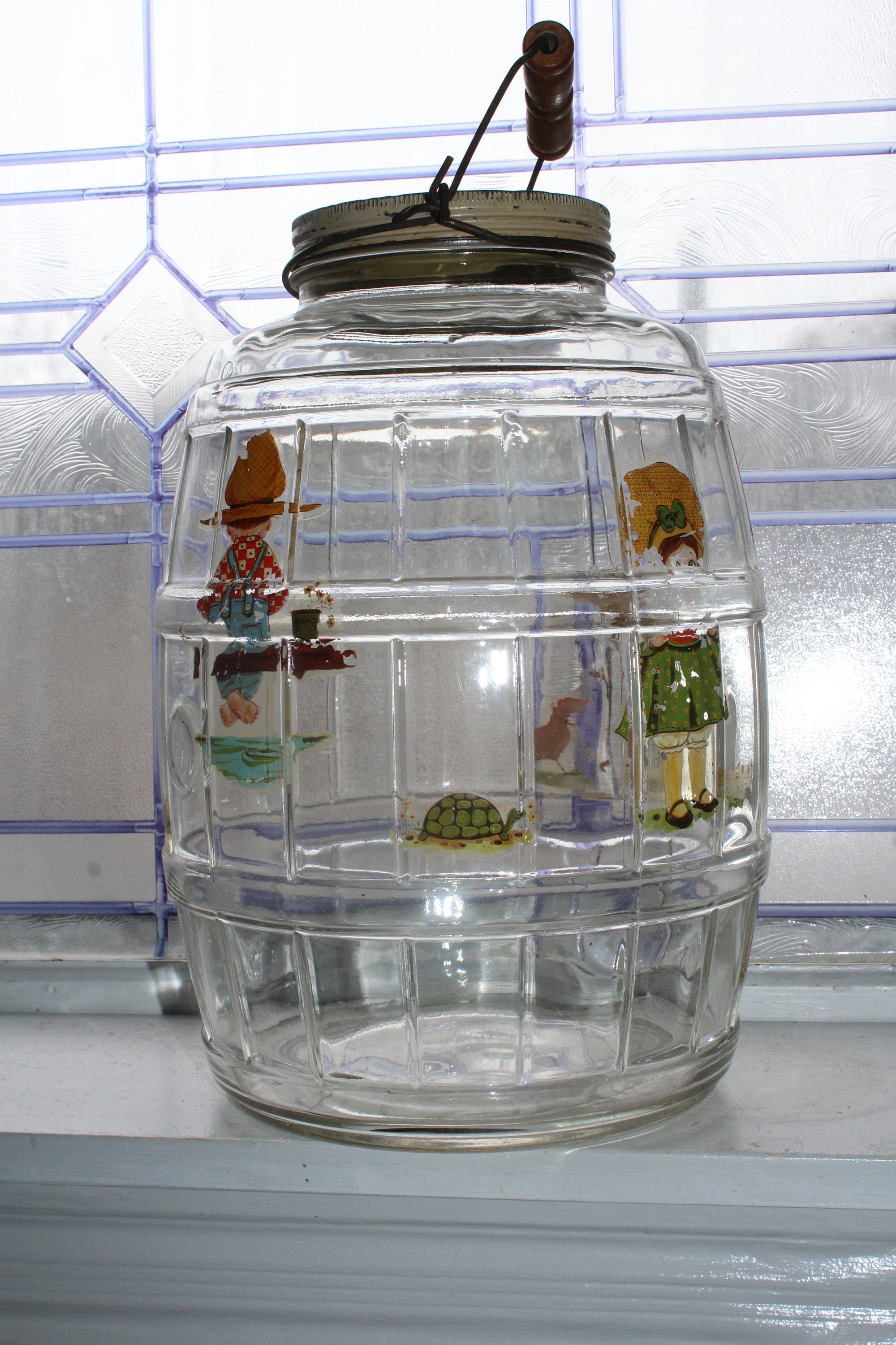 Large Vintage Pickle Jar Wooden Handle General Store Jar