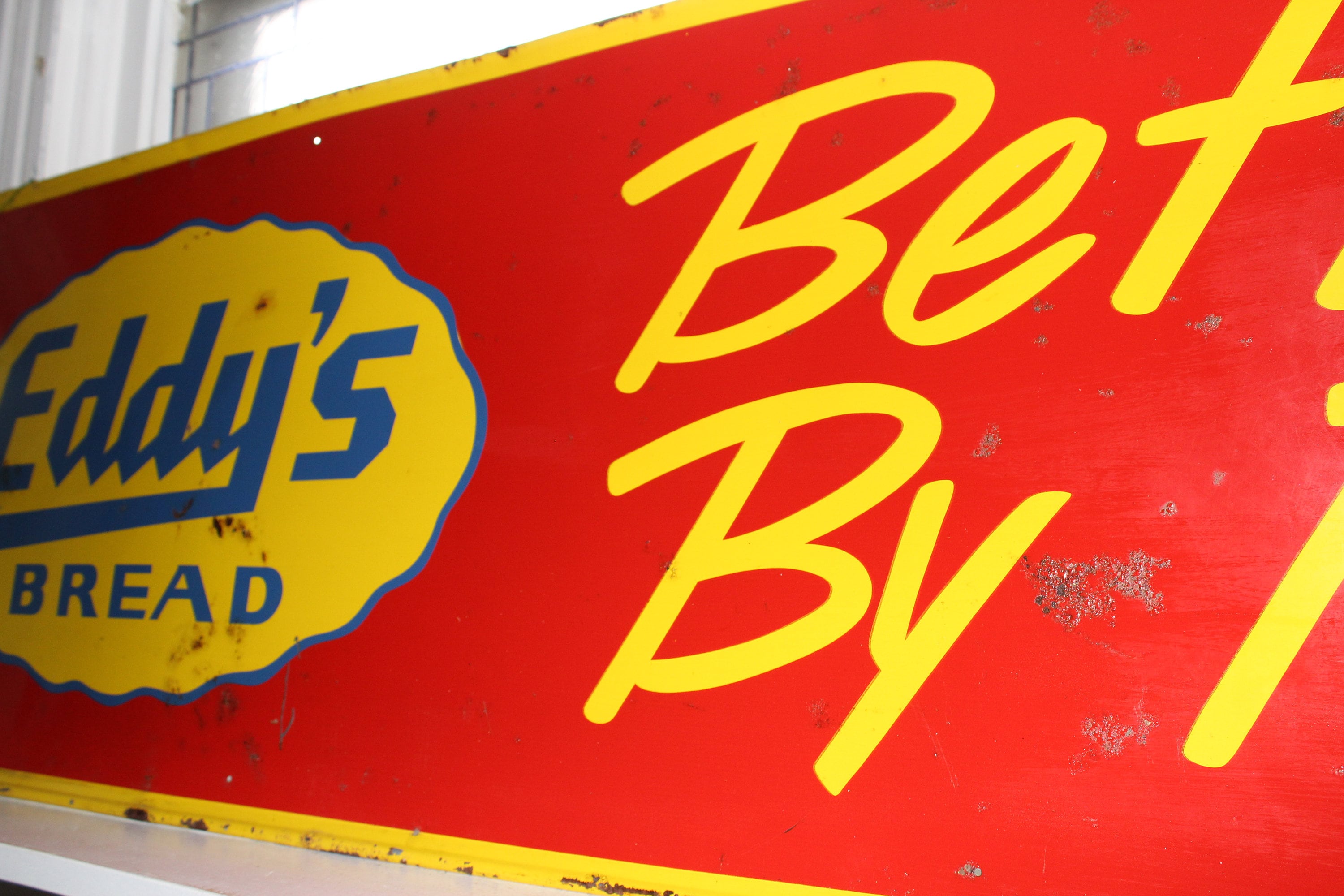 Large Vintage Tin Sign Eddy's Bread Red and Yellow Store Display
