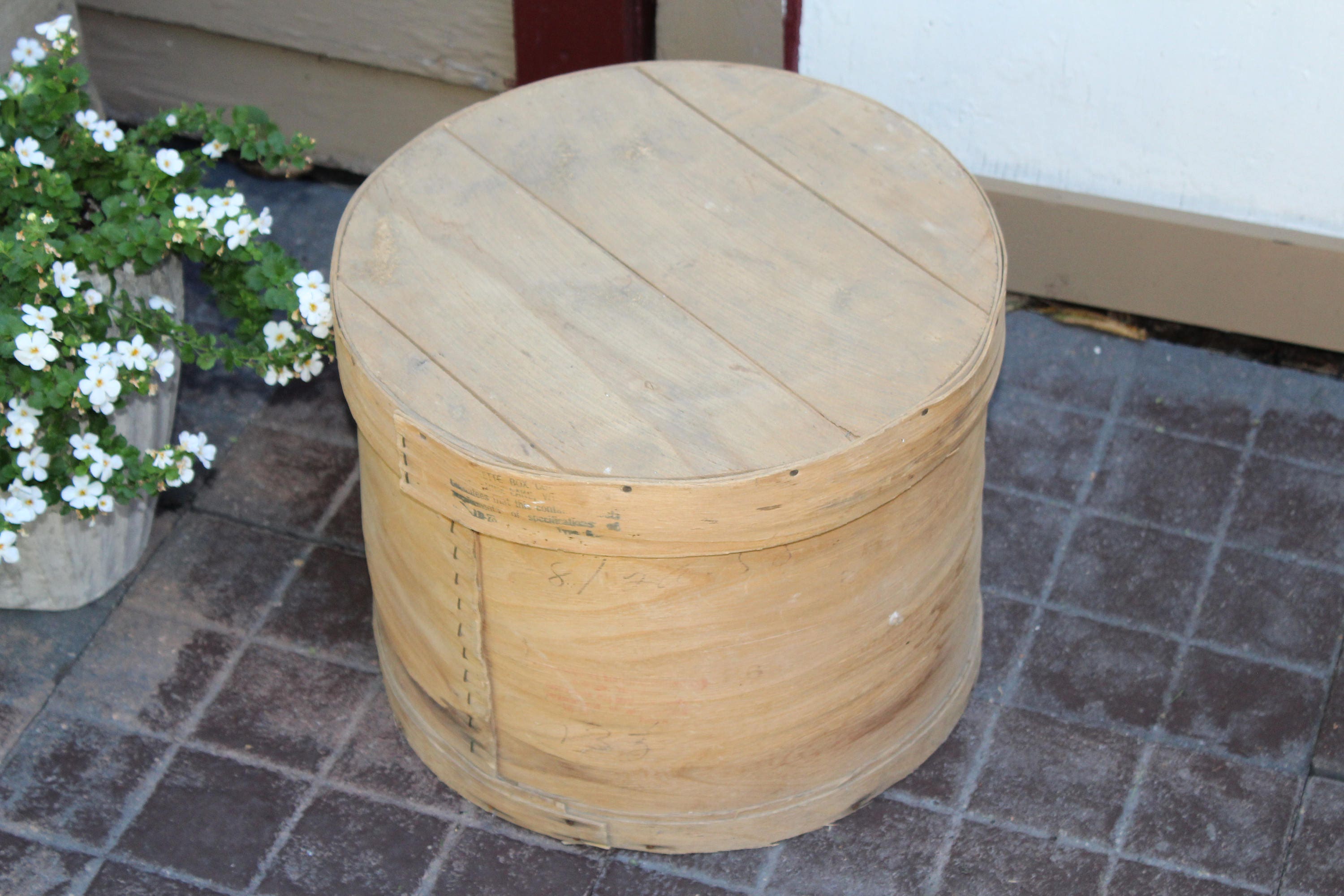Vintage Cheese Box Large Wooden Round w/ Lid