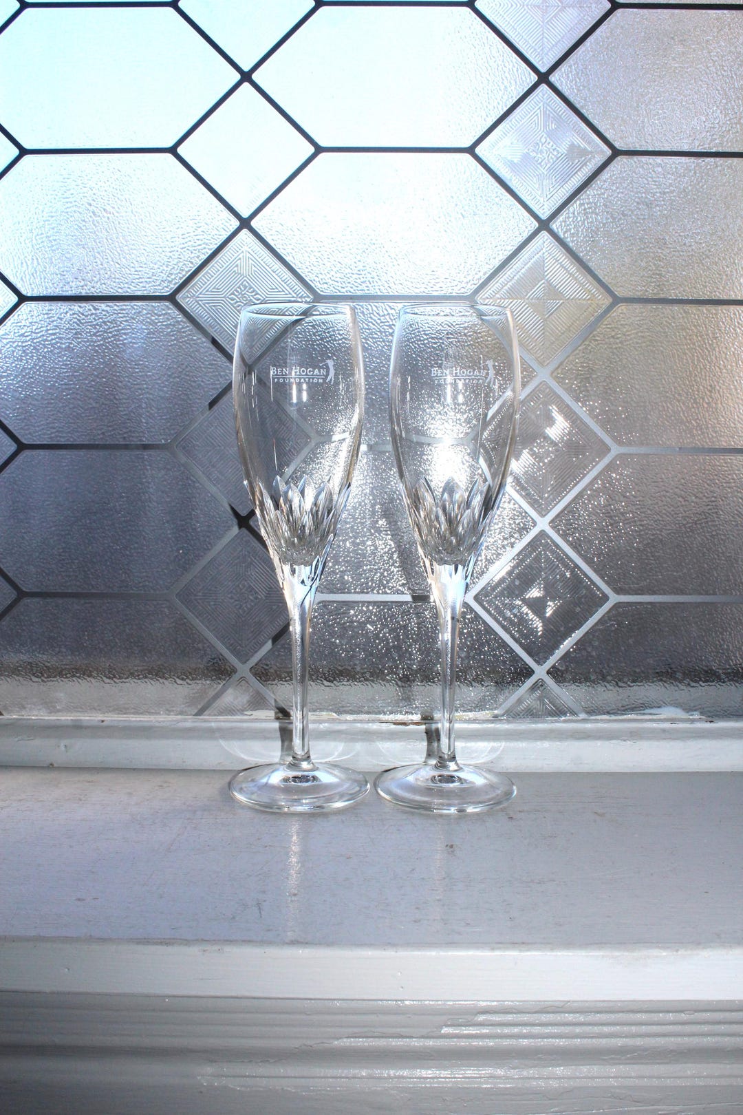 2 Vintage Mikasa Crystal Capella Champagne Flutes Ben Hogan Foundation ...