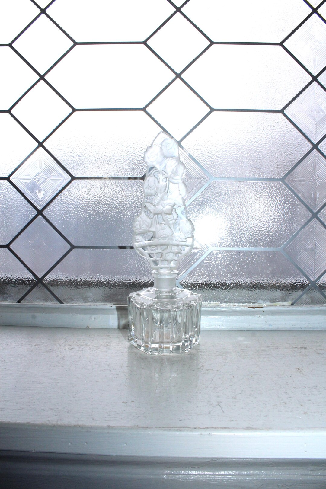Large Vintage Perfume Bottle Irice Intaglio Cut Crystal Czechoslovakia ...