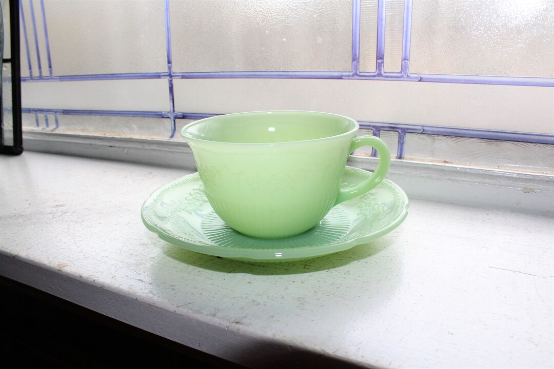 Jadeite Cup and Saucer Fire King Alice Pattern Vintage 1940s - Etsy
