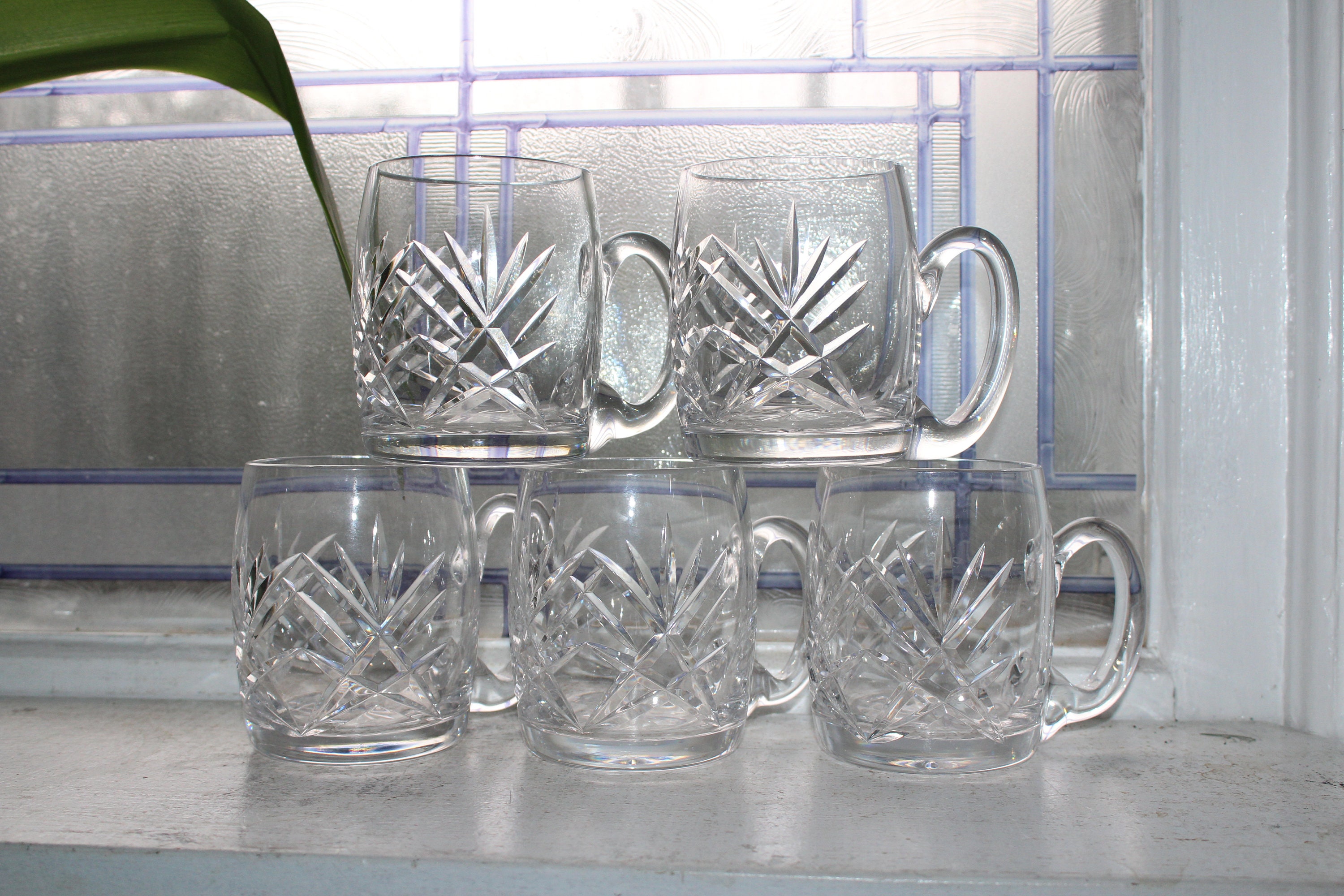 5 Vintage Cavan Crystal Cups Mugs