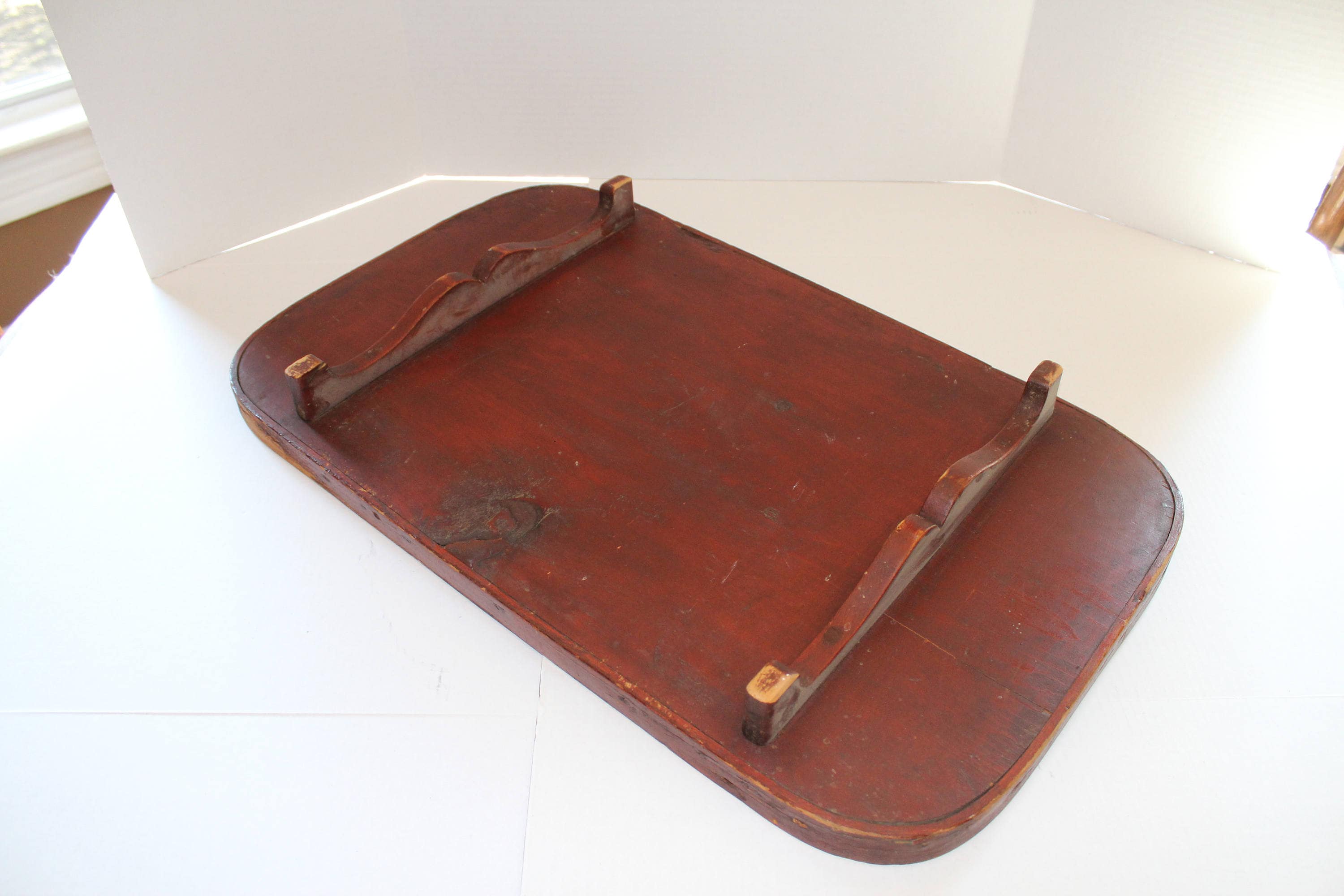 Antique Footed Wooden Tray Large Primitive Rustic Farmhouse Decor