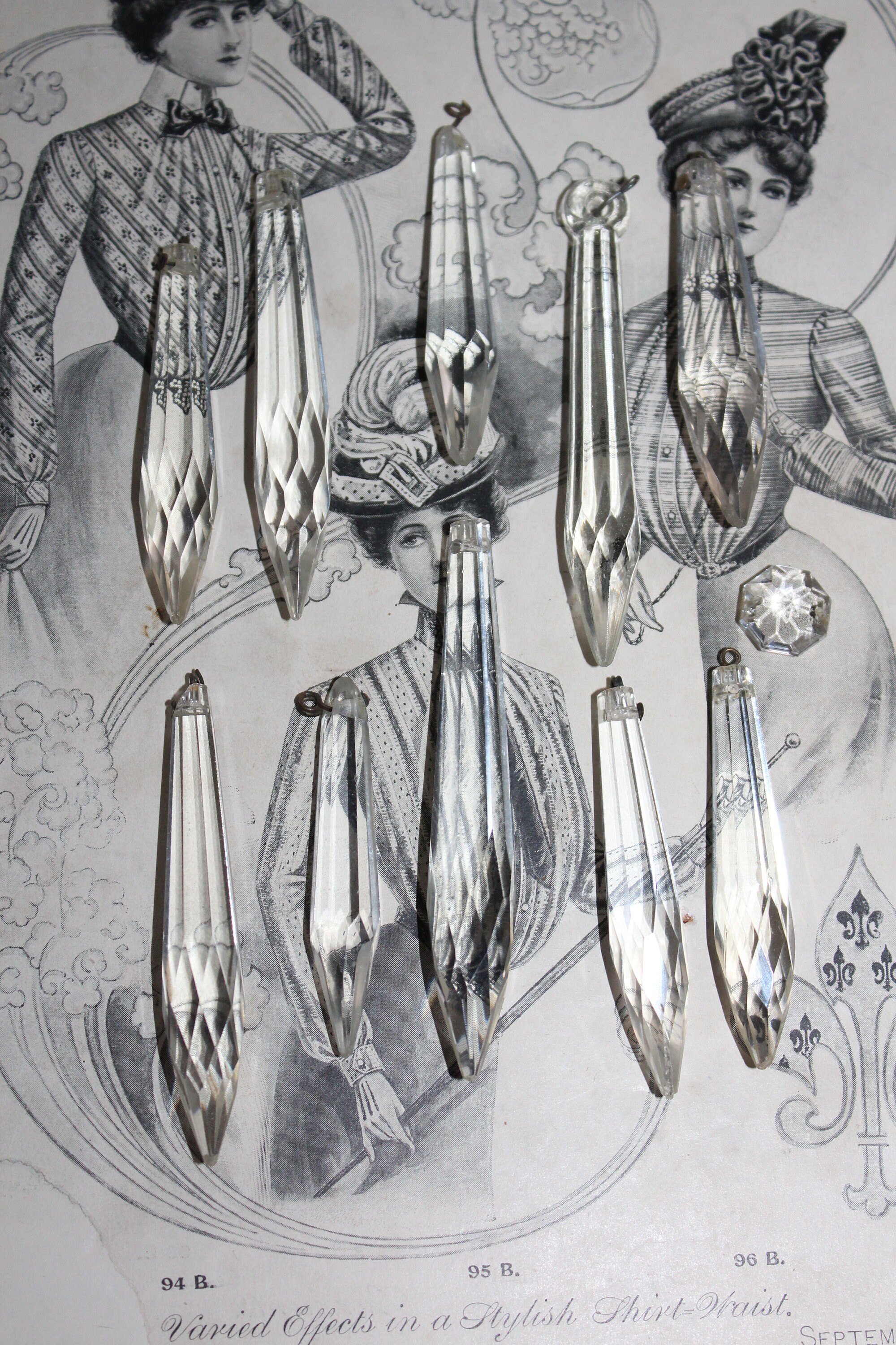 10 Antique Hanging Glass Prisms Victorian Crystal Pendants Assorted