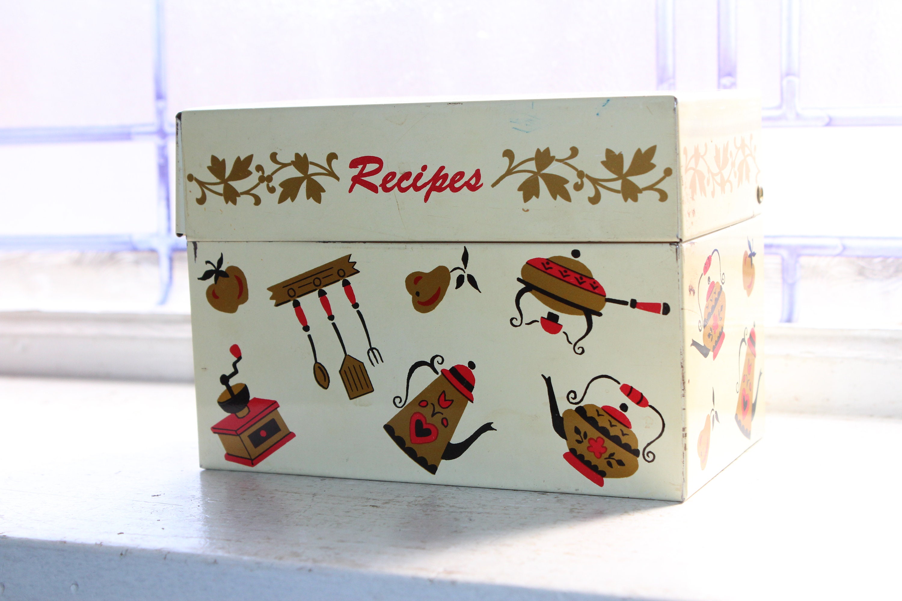 Vintage Mid Century Recipe Box Filled with Recipes