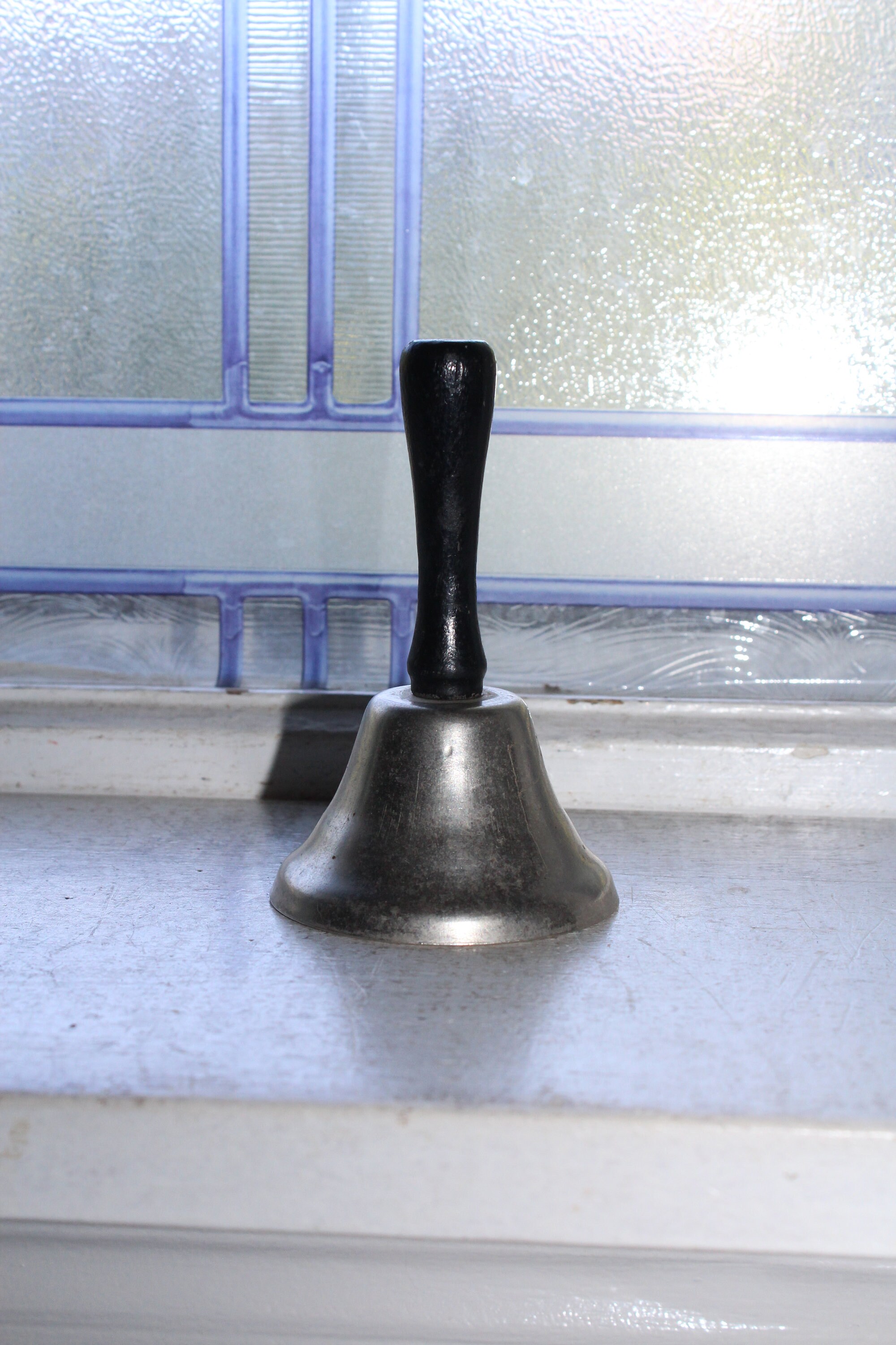 Vintage Dinner Bell Black Wooden Handle Rustic Farmhouse Decor