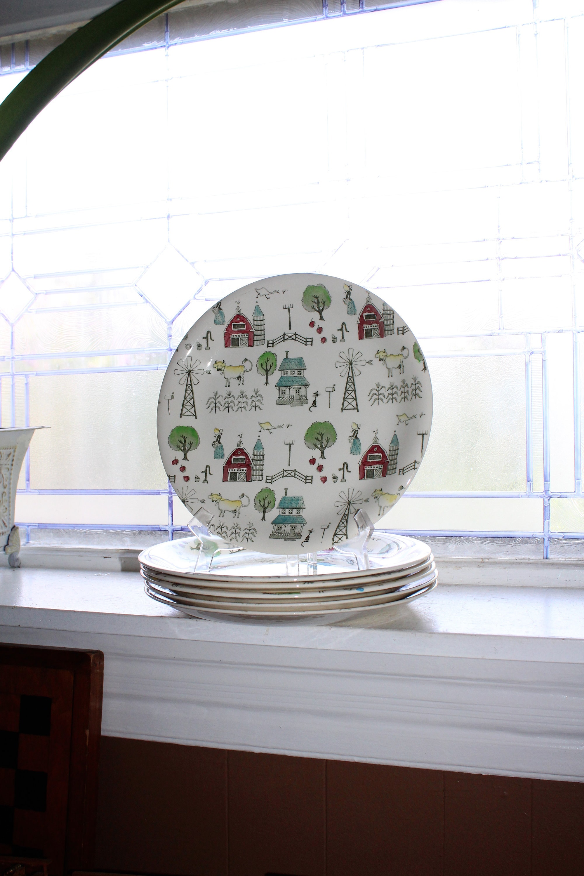 6 McDonald's Farm Dinner Plates Johnson Bros. England 1950s