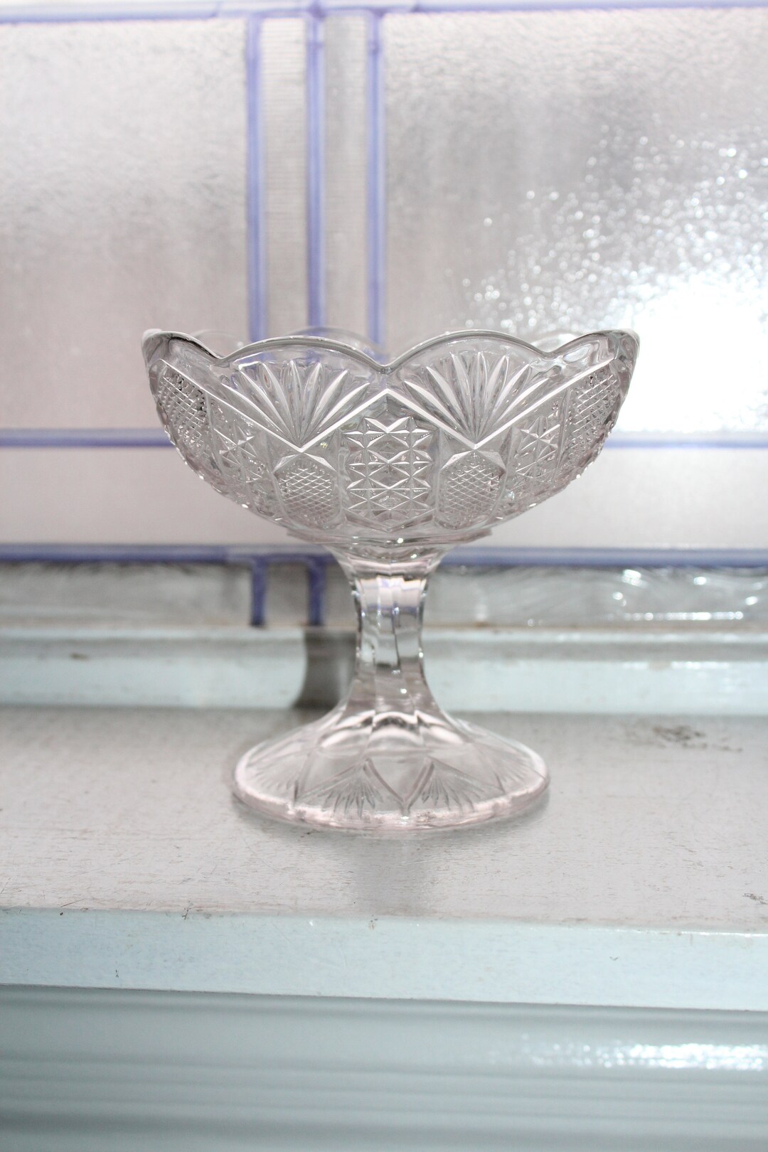 Vintage Pressed Glass Square Compote Star and Fan - Etsy