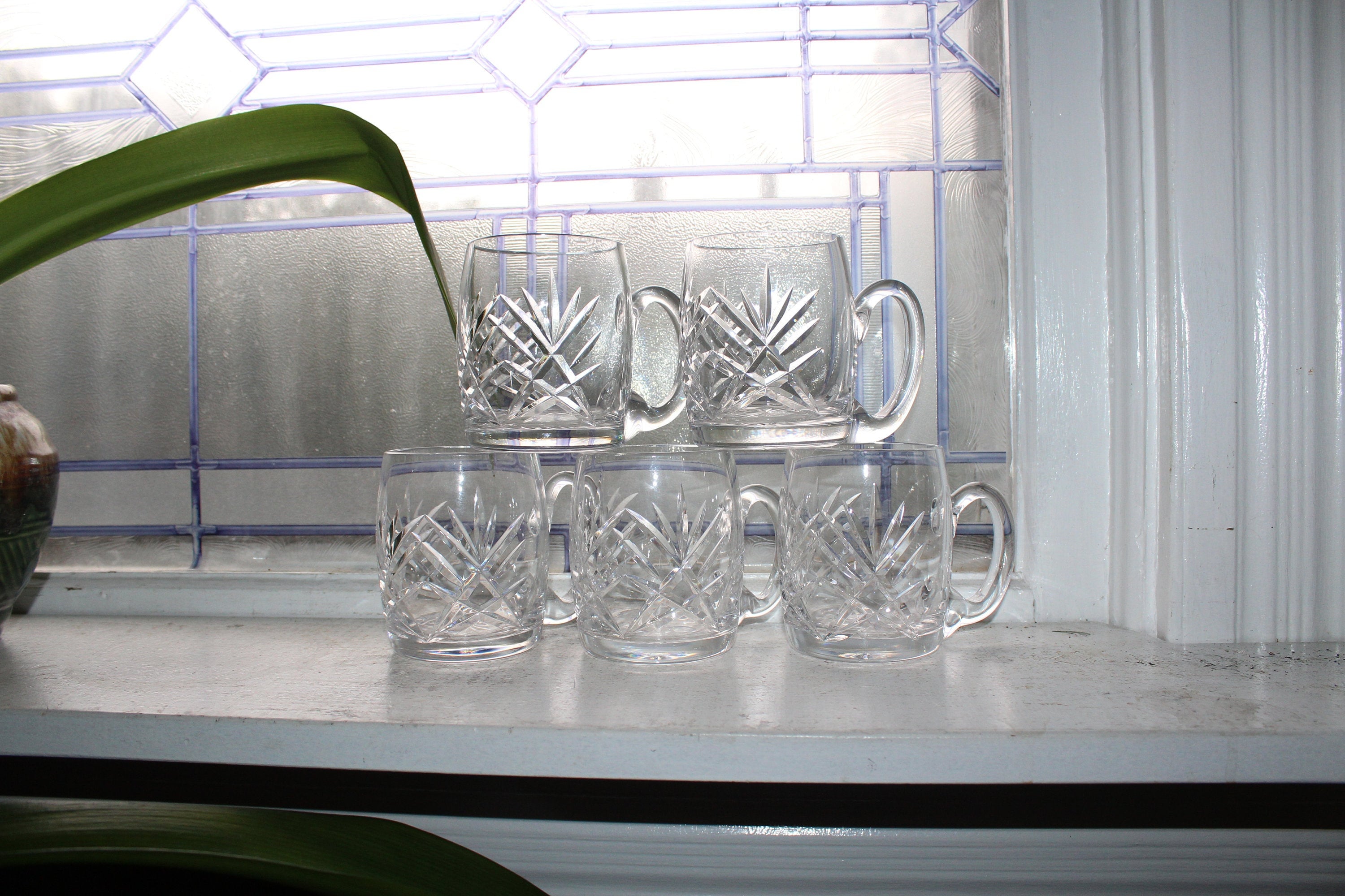 5 Vintage Cavan Crystal Cups Mugs