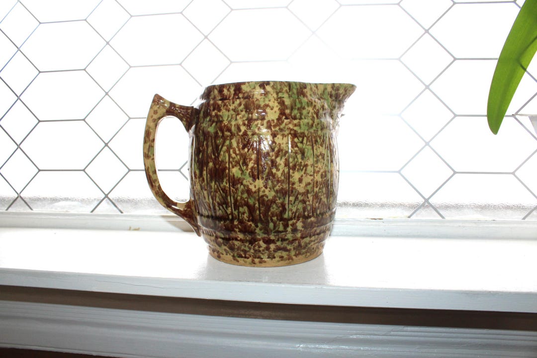 Antique Morton Pottery Barrel Pitcher Rustic Farmhouse Yellowware ...