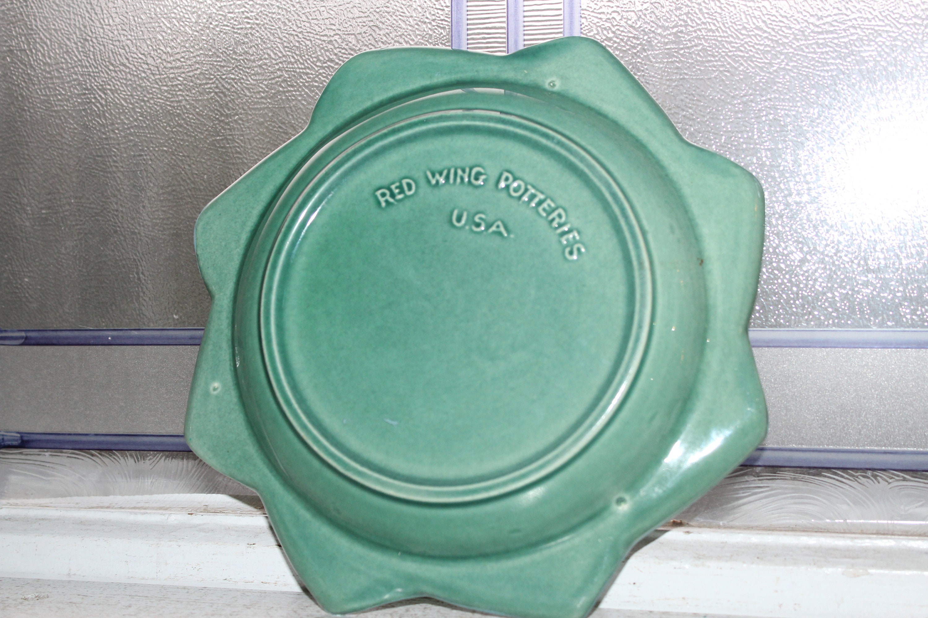 Red Wing Pottery Souvenir Bowl 1960 Hiawatha Bridge Sage Green
