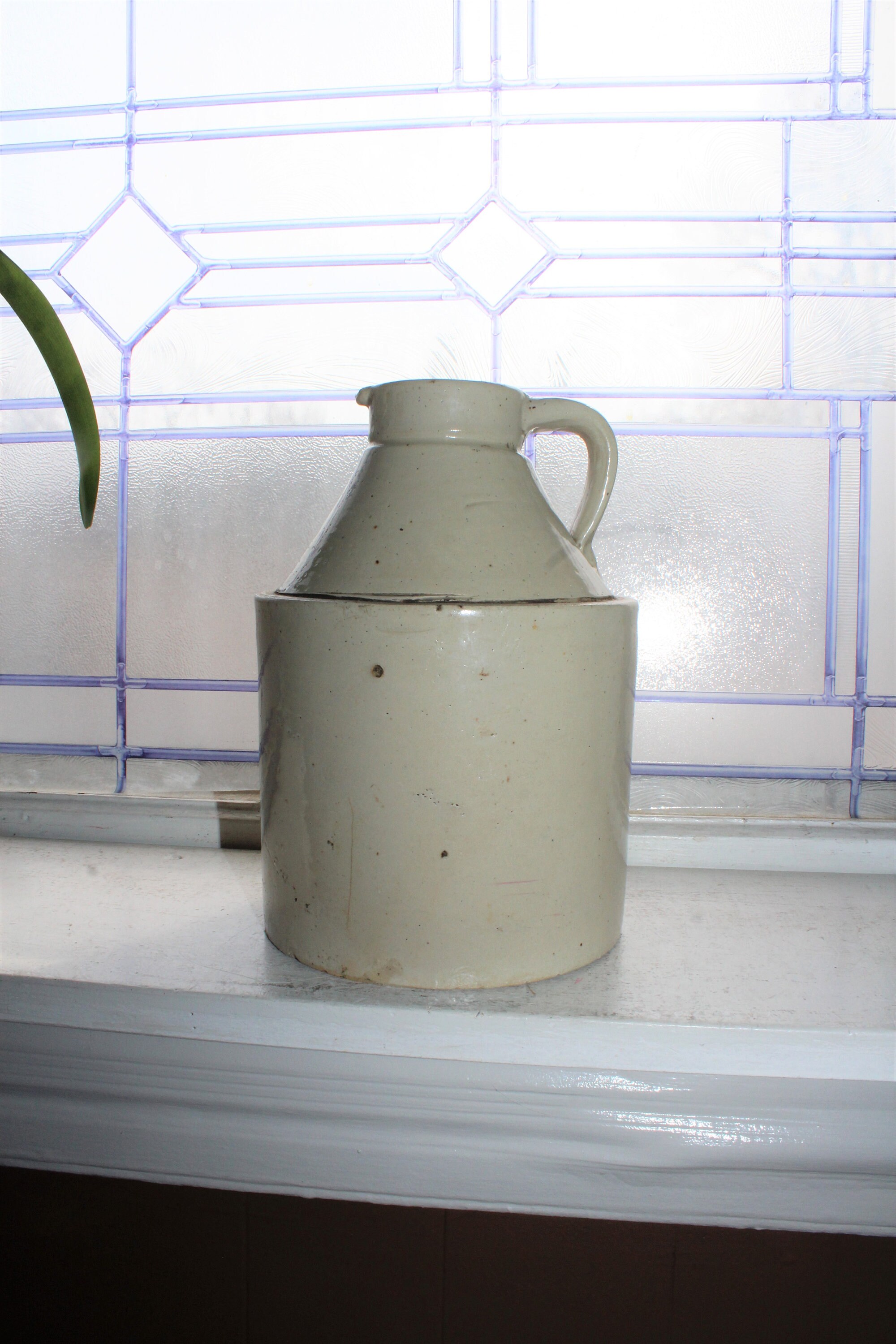 Antique Gray Stoneware One Gallon Syrup Jug