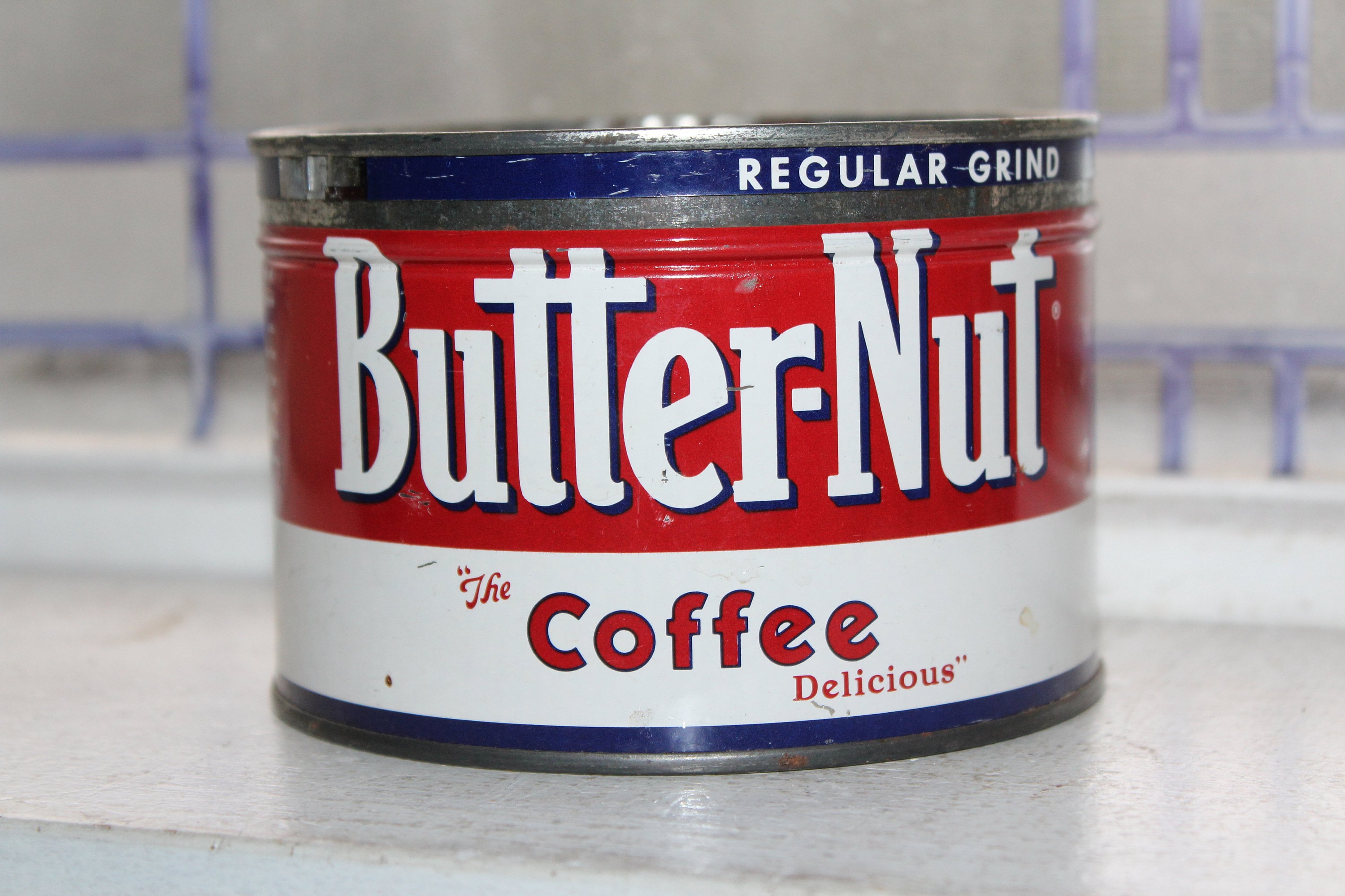 Vintage Coffee Tin Butter Nut Coffee Can 1 Lb Size Rustic Farmhouse