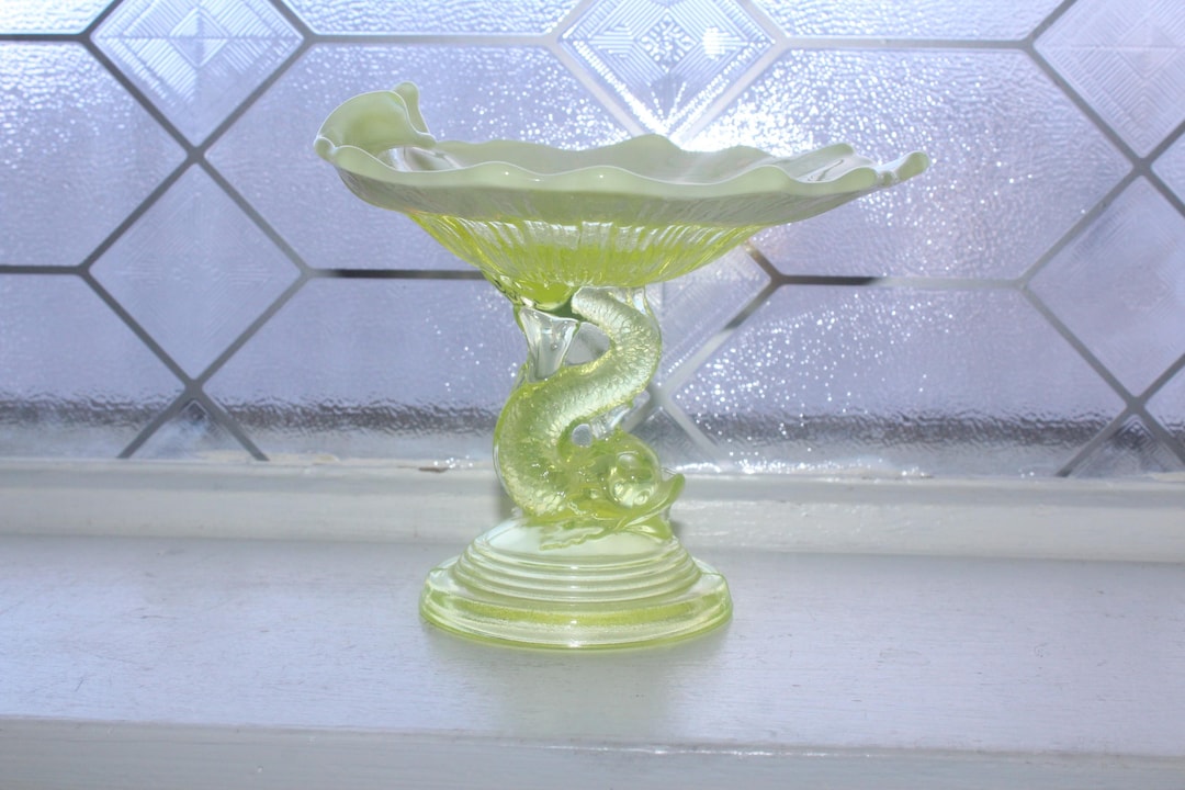 Antique Northwood Yellow Uranium Glass Dolphin Comport Card Holder - Etsy