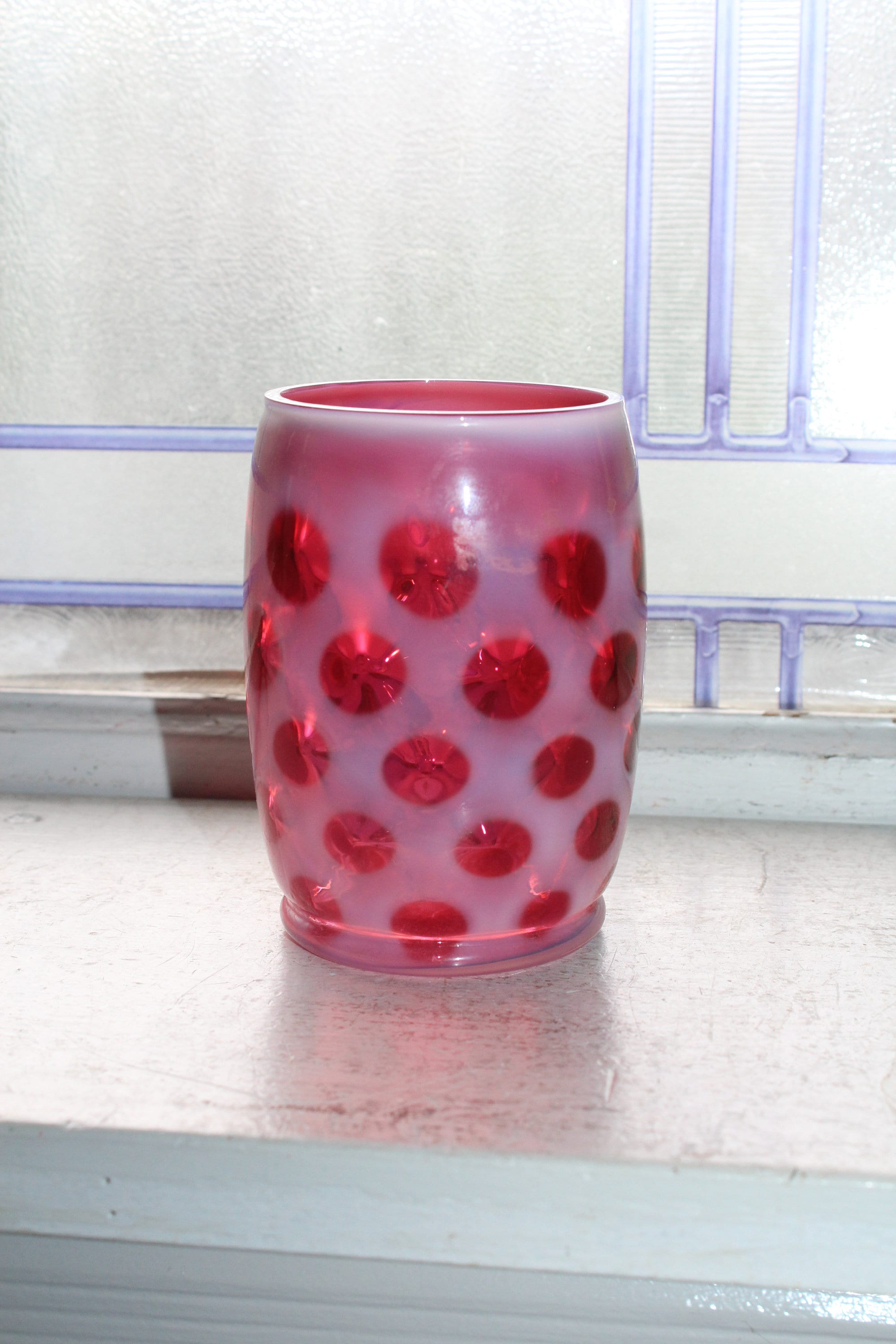 Fenton Cranberry Glass Coin Dot Tumbler Water Glass