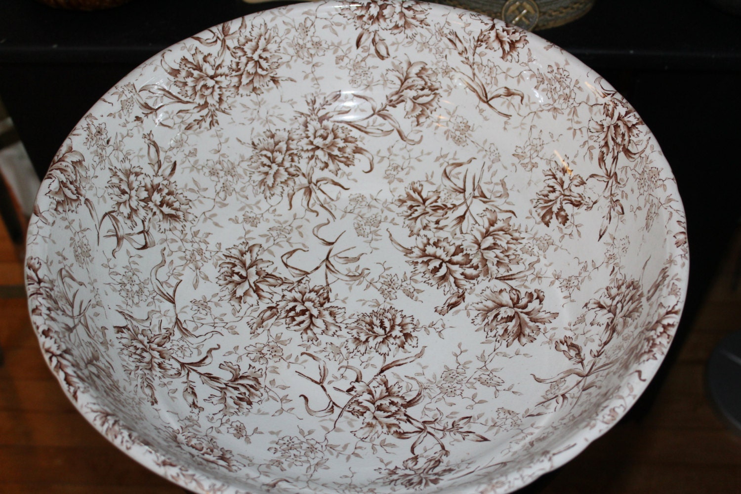 Antique Pitcher & Bowl 5 Pc Set Brown Transferware Pitcairns Picotee