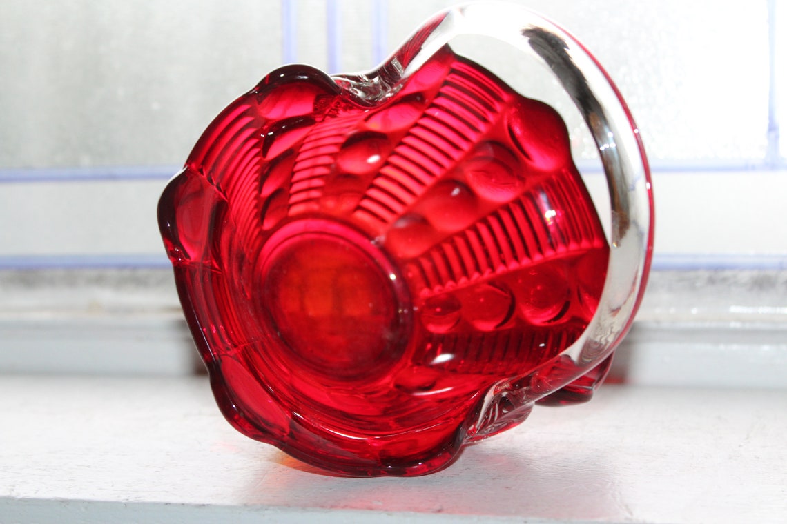 Vintage Ruby Red Art Glass Basket by Jim Dunlavy - Etsy