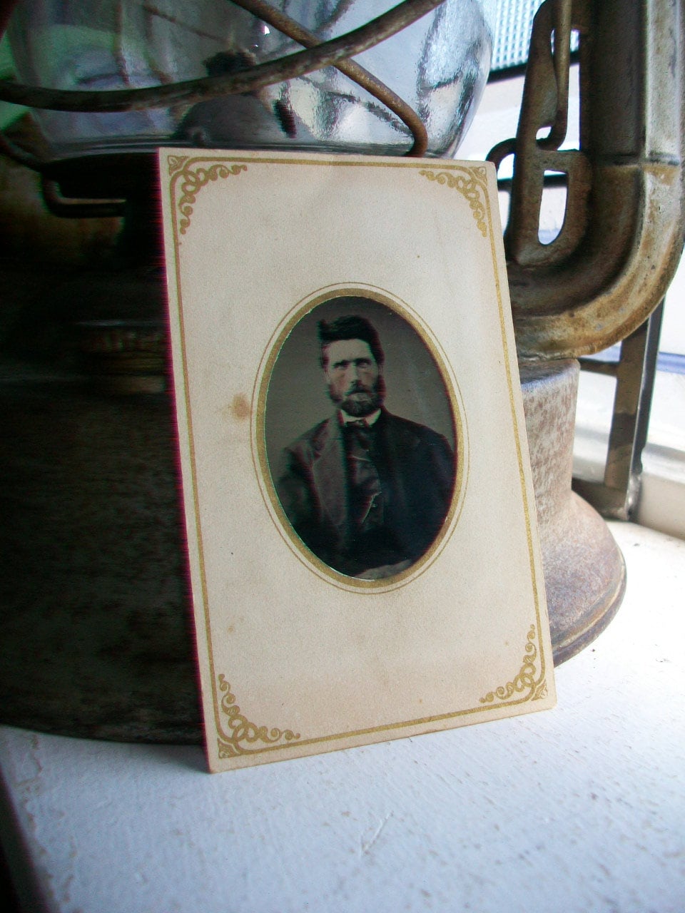 Antique Tin Type Photograph of a Man Circa 1850-1860s In Cartouche Card