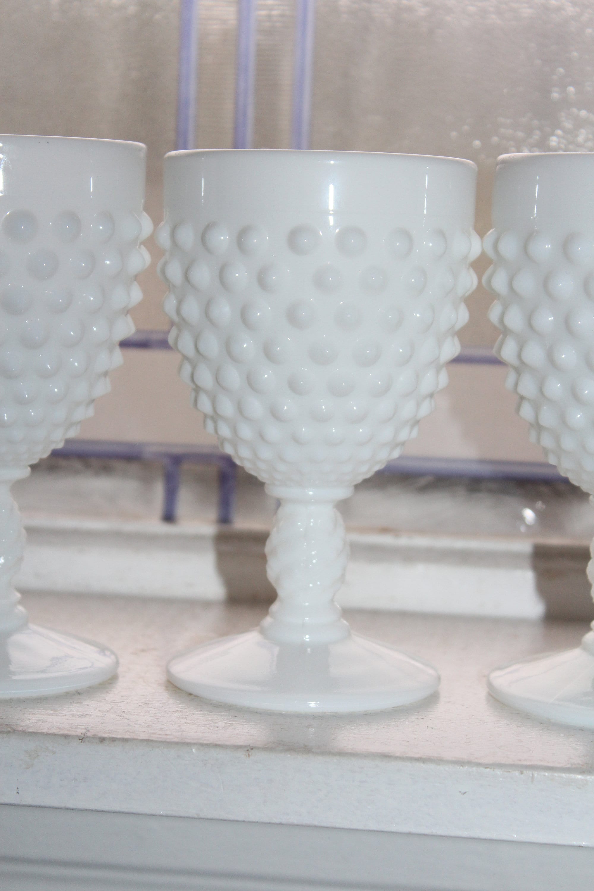 4 Fenton Milk Glass Hobnail Goblets Vintage 1960s
