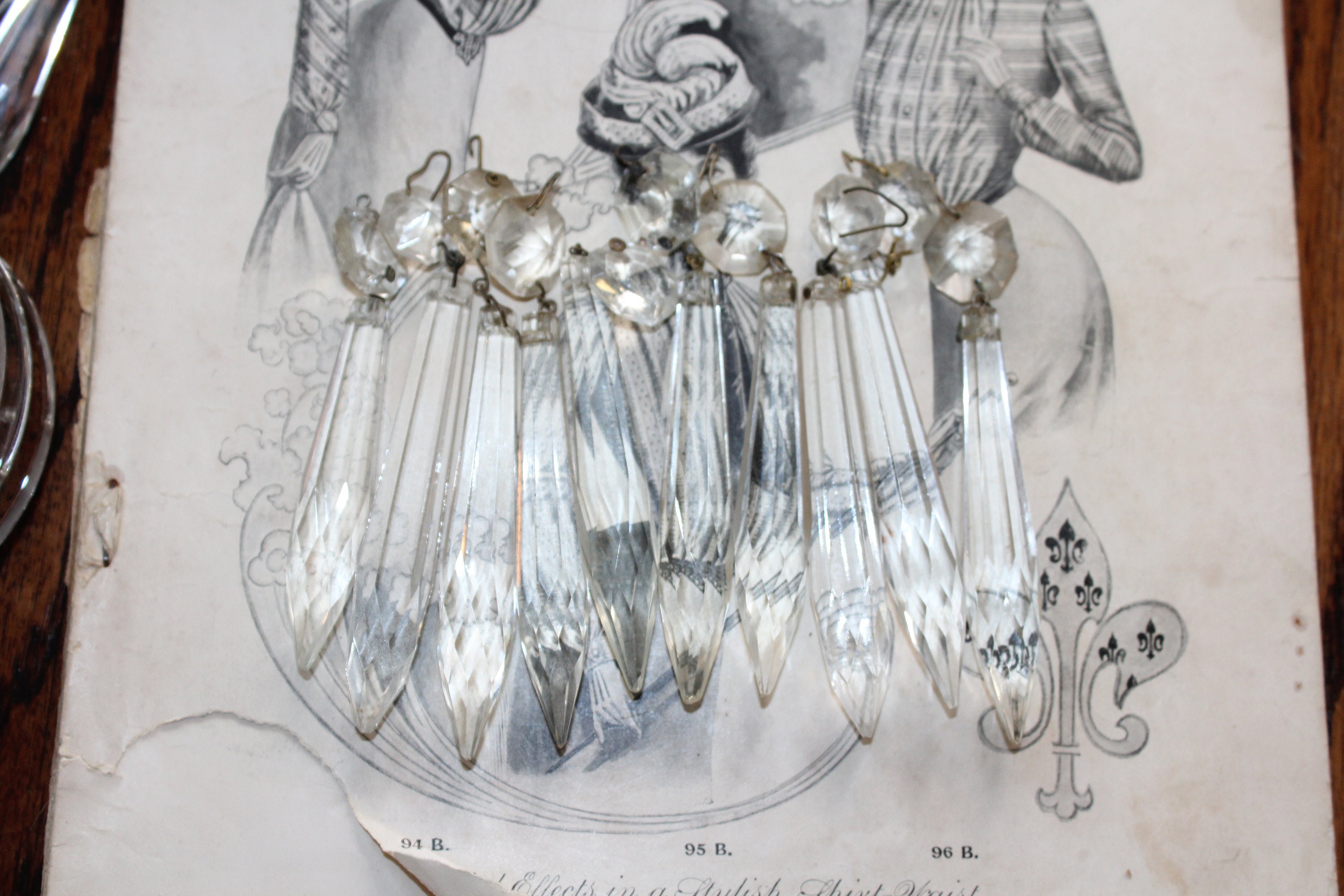 10 Matching Antique Hanging Glass Prisms Victorian Crystal Pendants