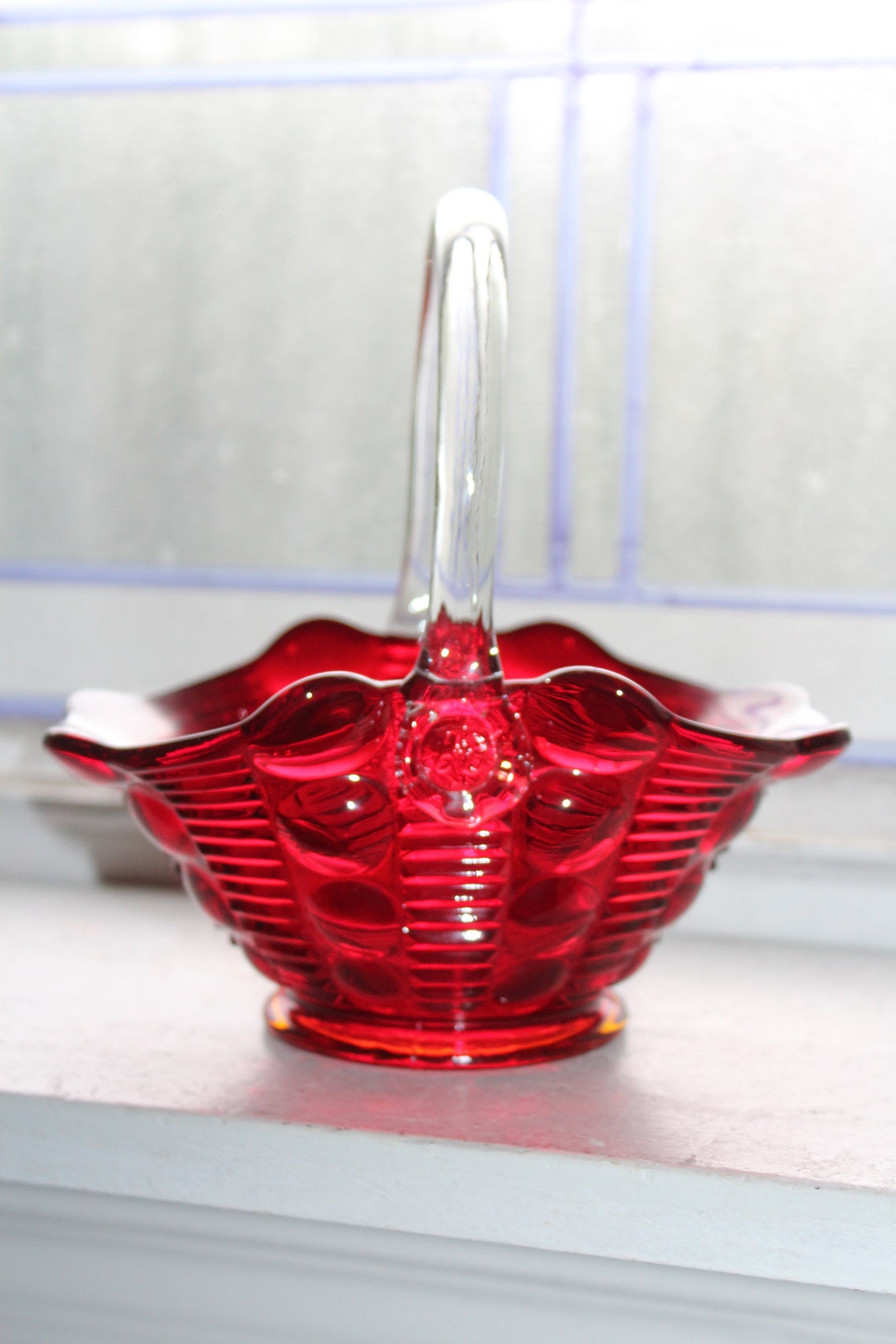 Vintage Ruby Red Art Glass Basket by Jim Dunlavy - Etsy