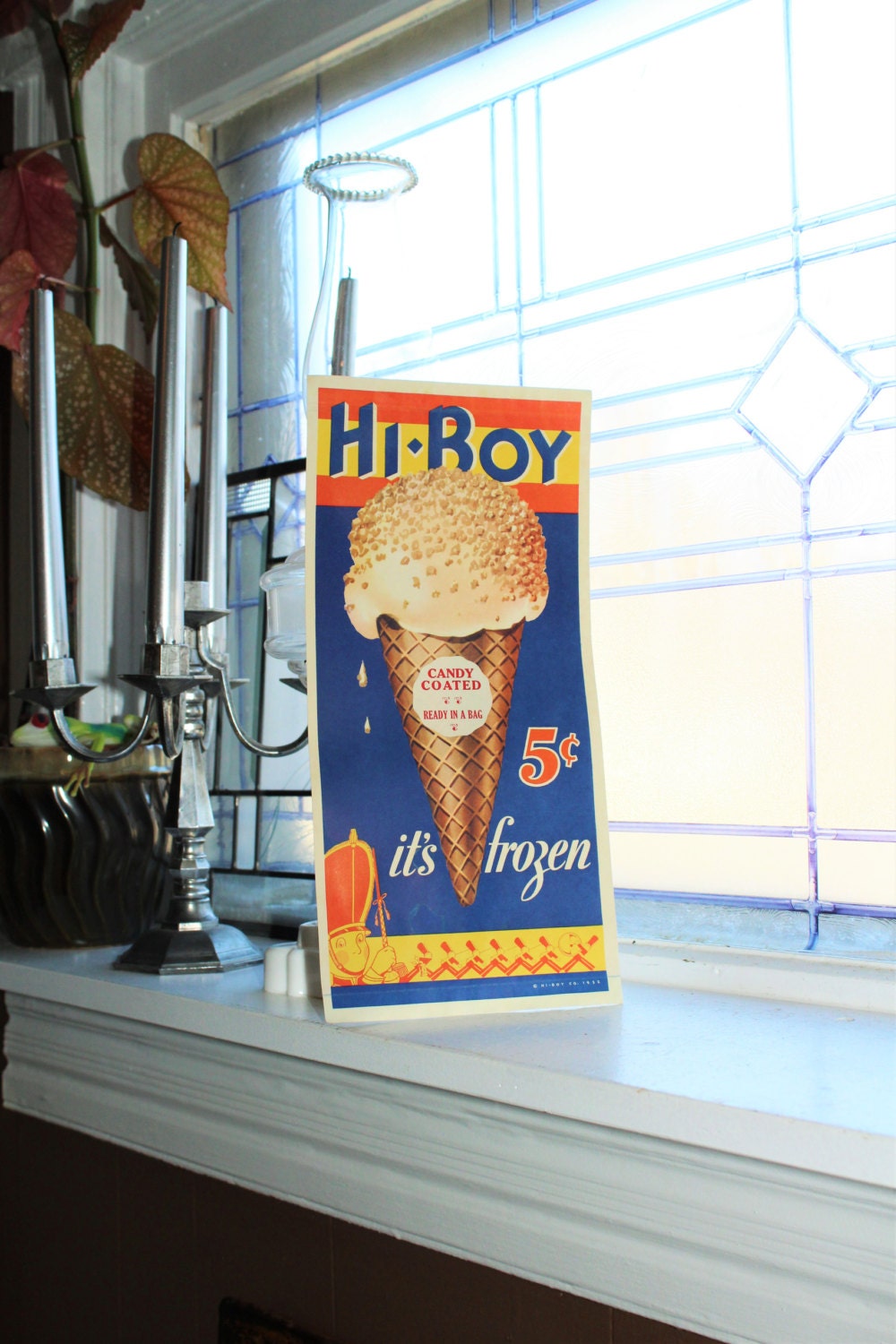 Vintage 1930s Hi Boy Ice Cream Sign Paper Sign Advertising