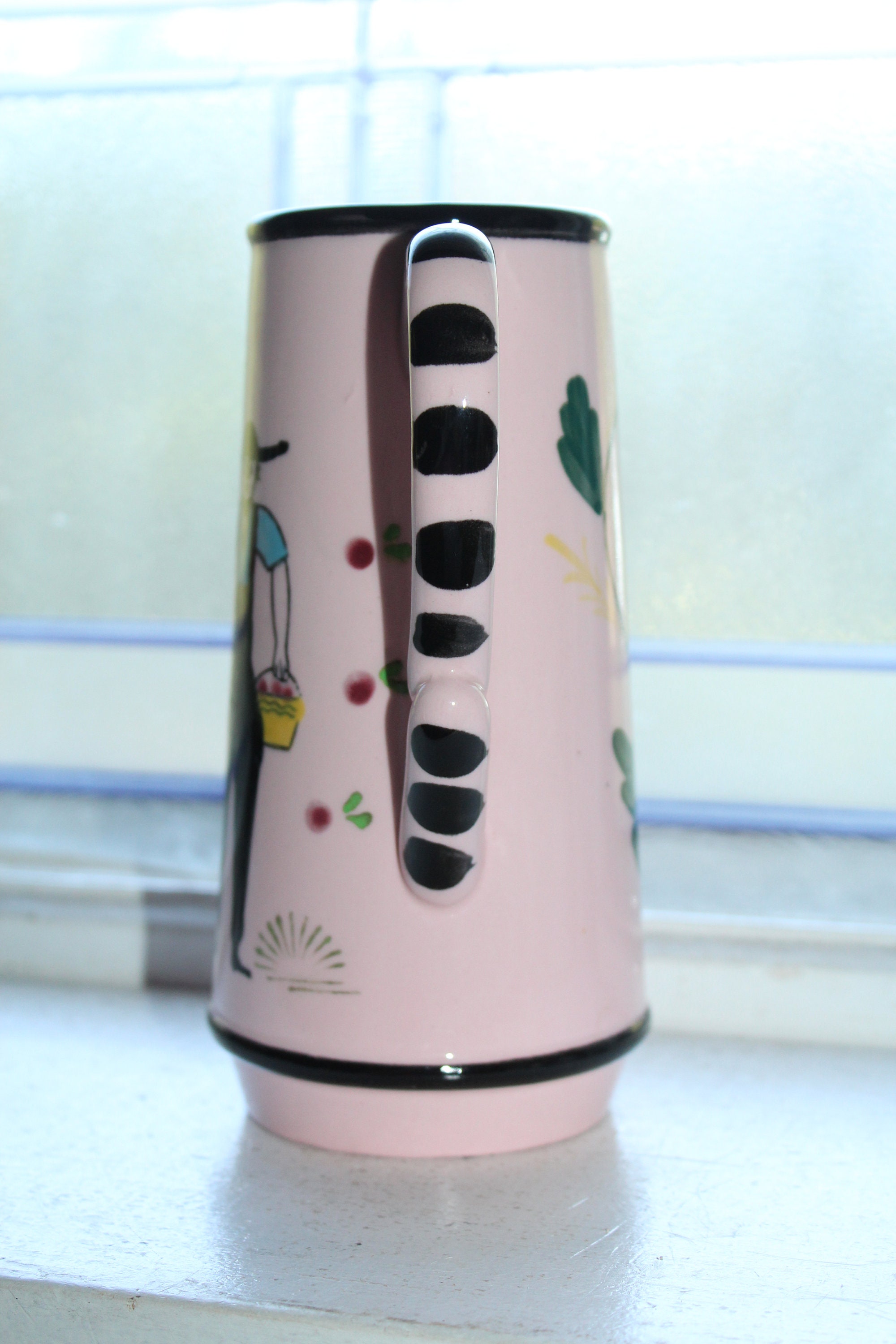 Vintage Milk Pitcher Homesteaders Farmers in Pink and Black