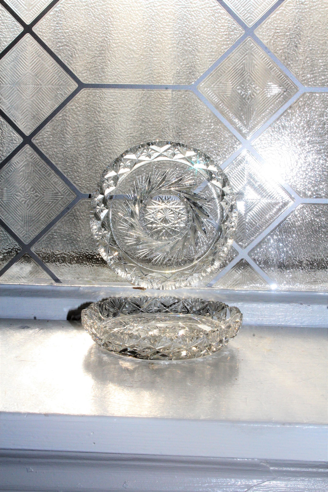 Antique ABP Cut Glass Drink Coasters Pair Pinwheel and Star - Etsy