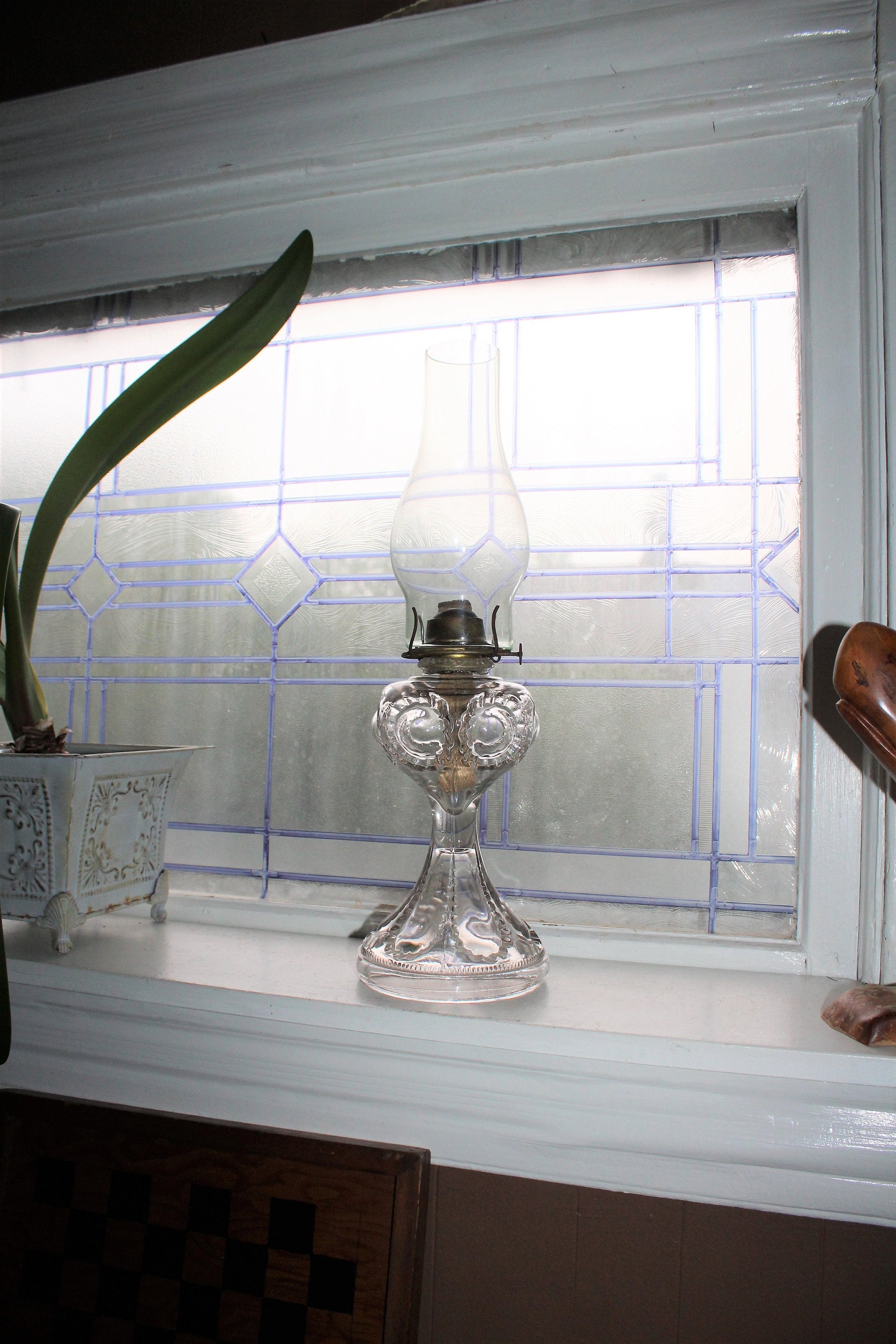 Antique EAPG Glass Oil Lamp with Chimney Victorian Decor