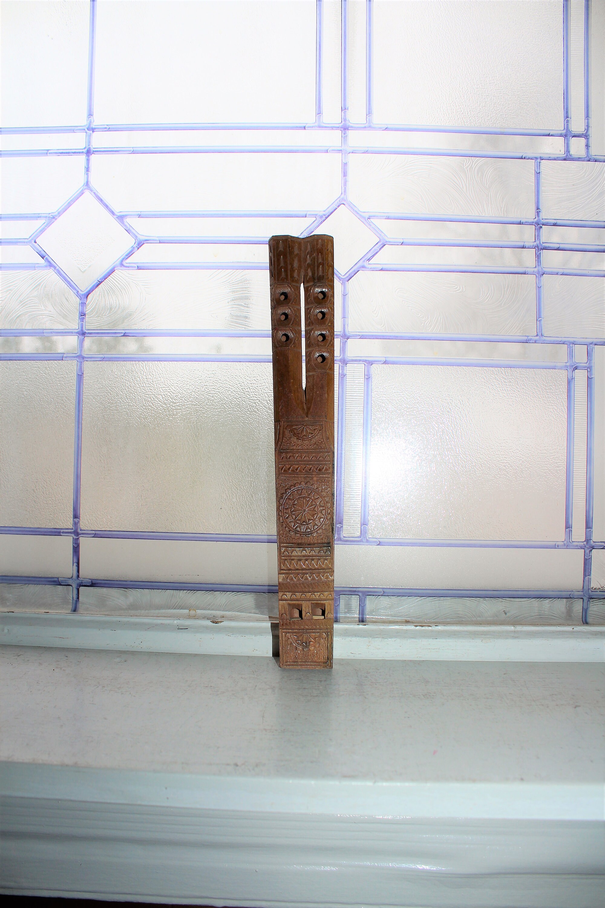 Hand Carved Wooden Flute Double Barrels Vintage European Folk Art