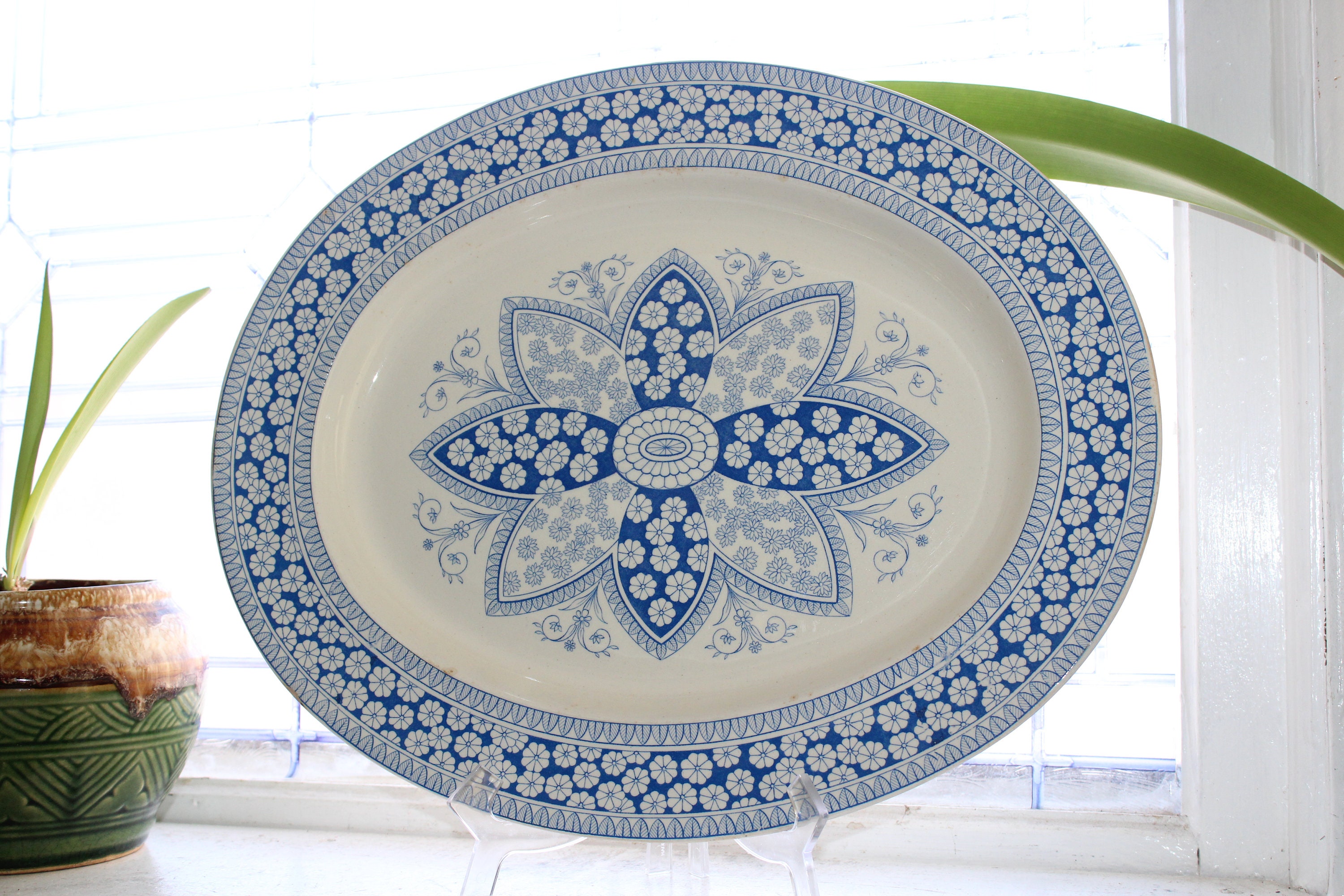 Antique Copeland Primrose Platter Blue Transferware Circa 1881