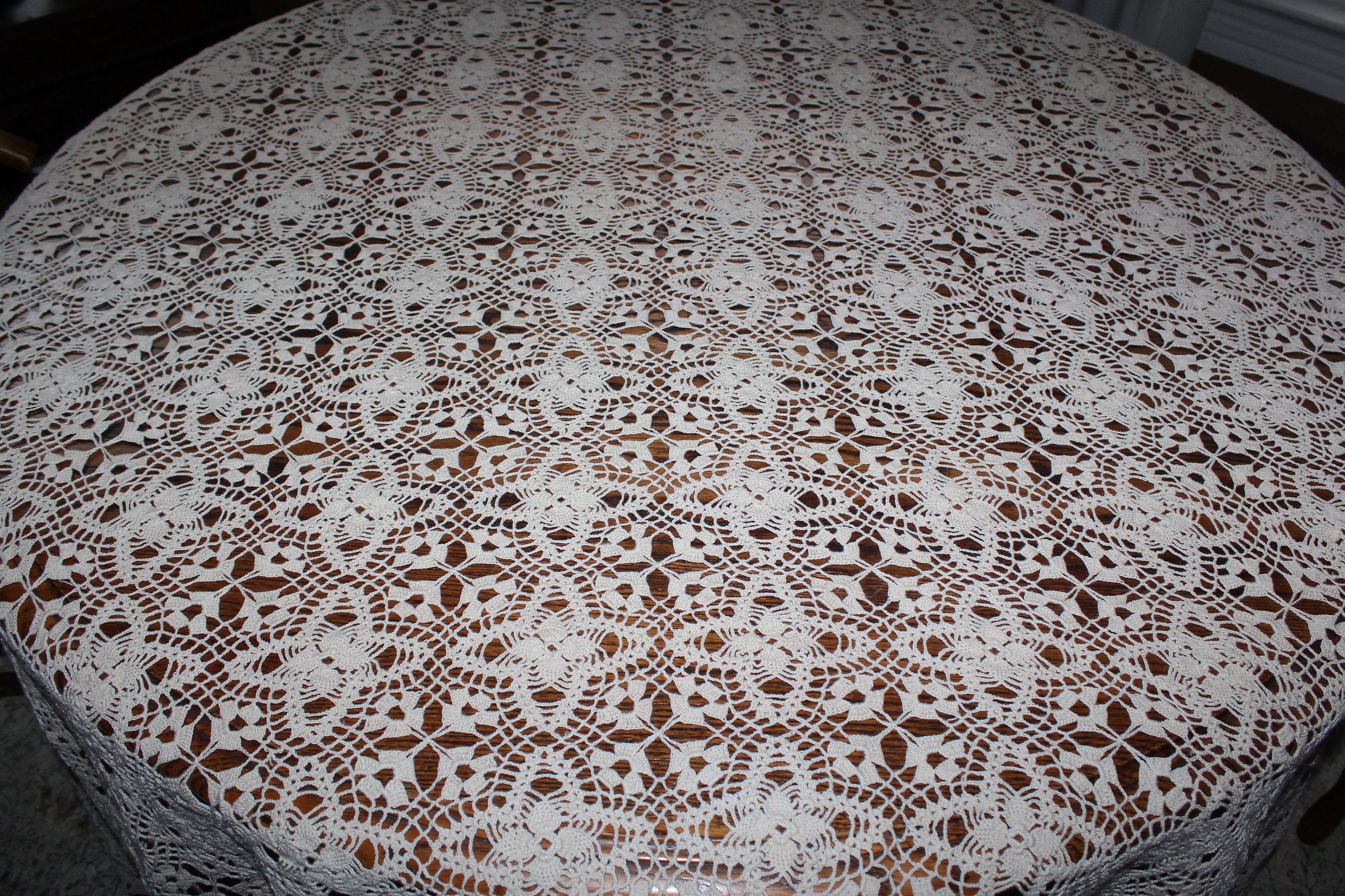 Vintage Hand Crocheted Tablecloth Rectangular 70 x 60 Off White