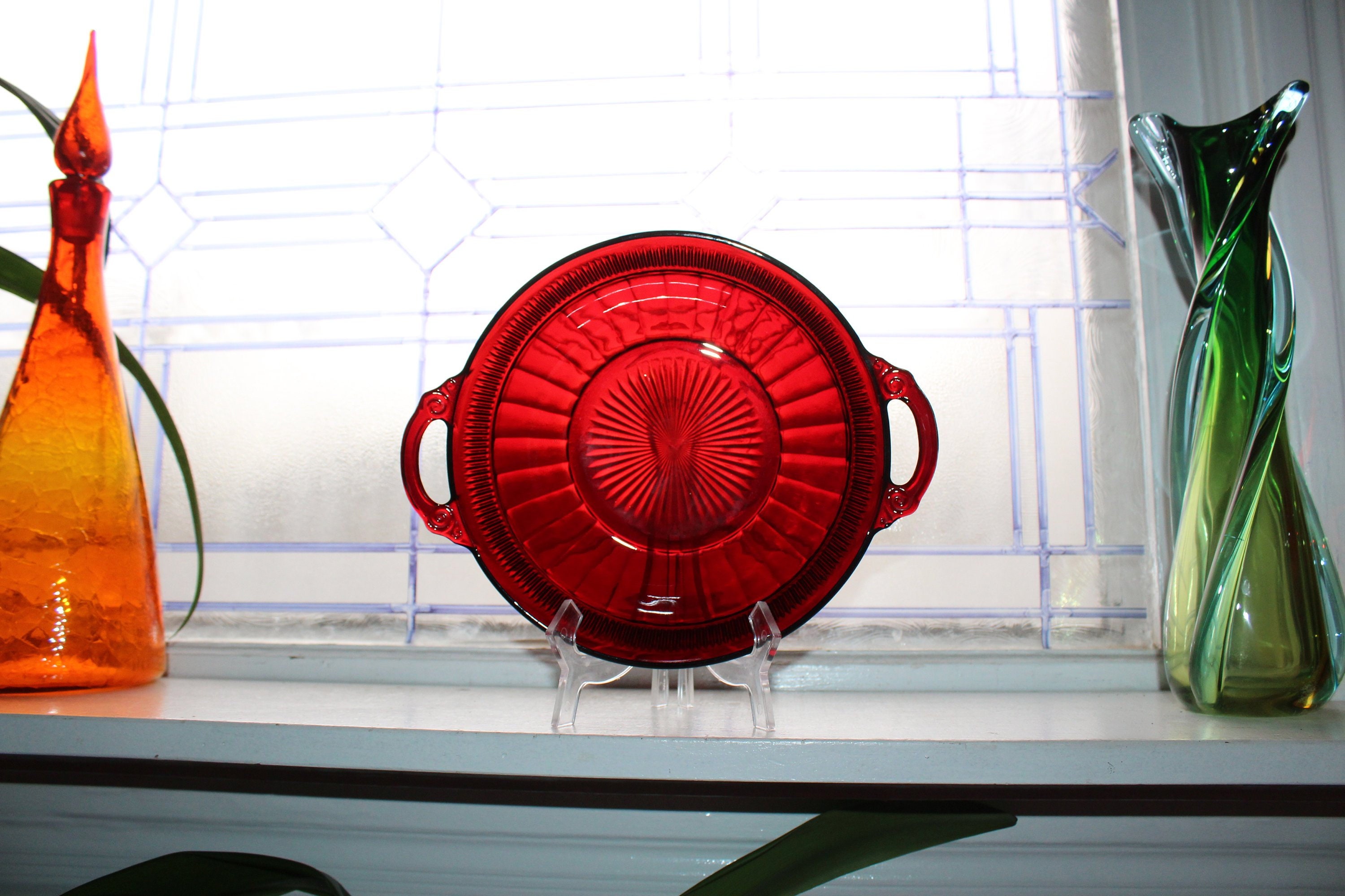 1940s Royal Ruby Red Serving Bowl Coronation Depression Glass