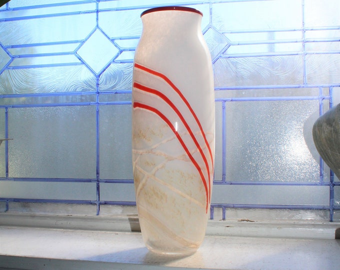 Large Jon Offutt Studio Art Glass Vase 13" Red and White - Etsy