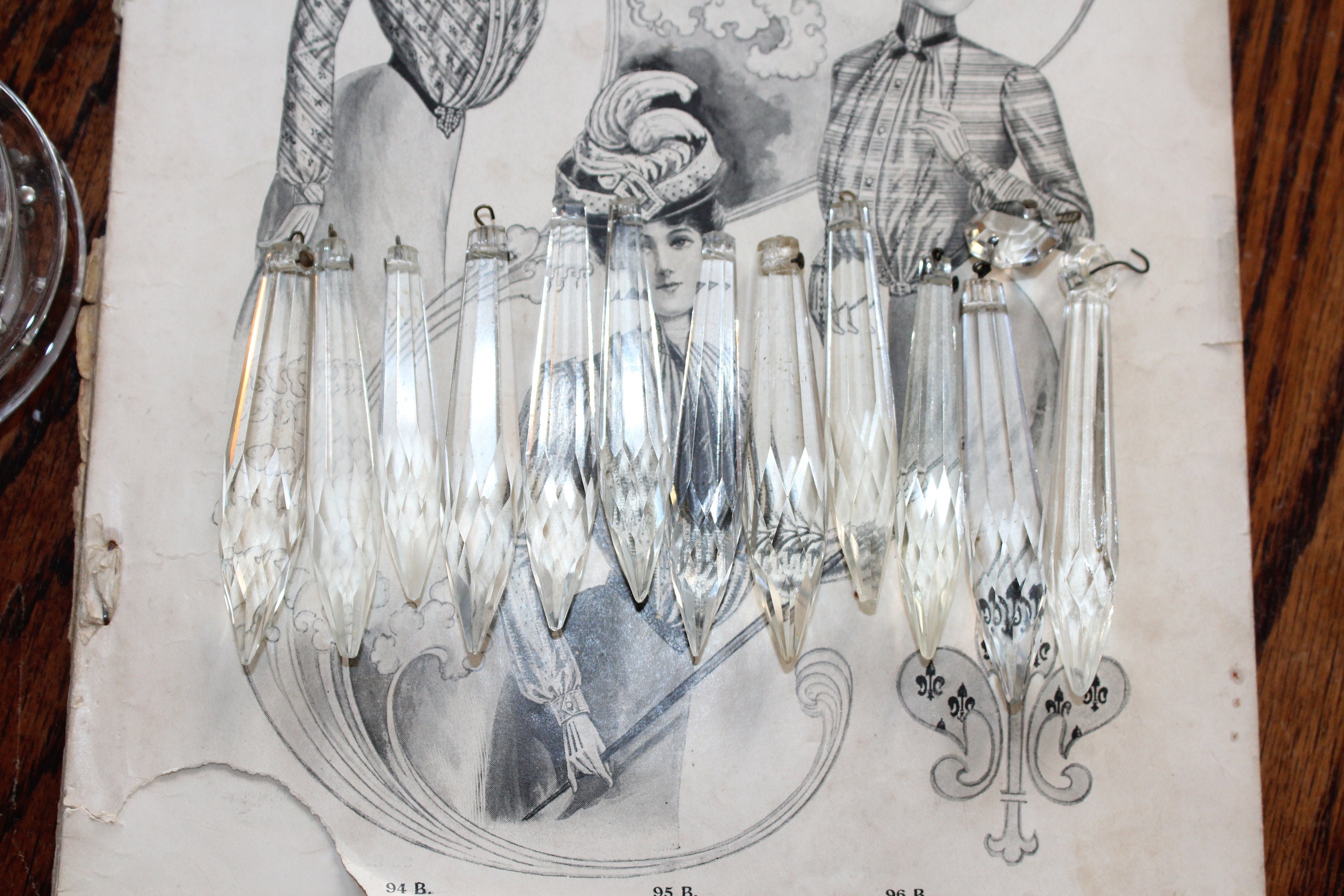 12 Assorted Antique Hanging Glass Prisms Victorian Crystal Pendants