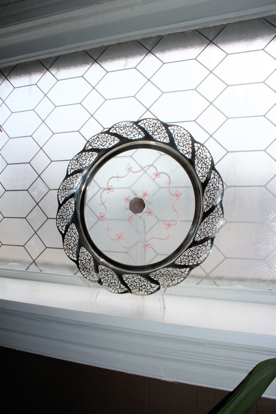 Vintage Large Round Tray Silverplate Glass & Lace Quist West Germany - Etsy