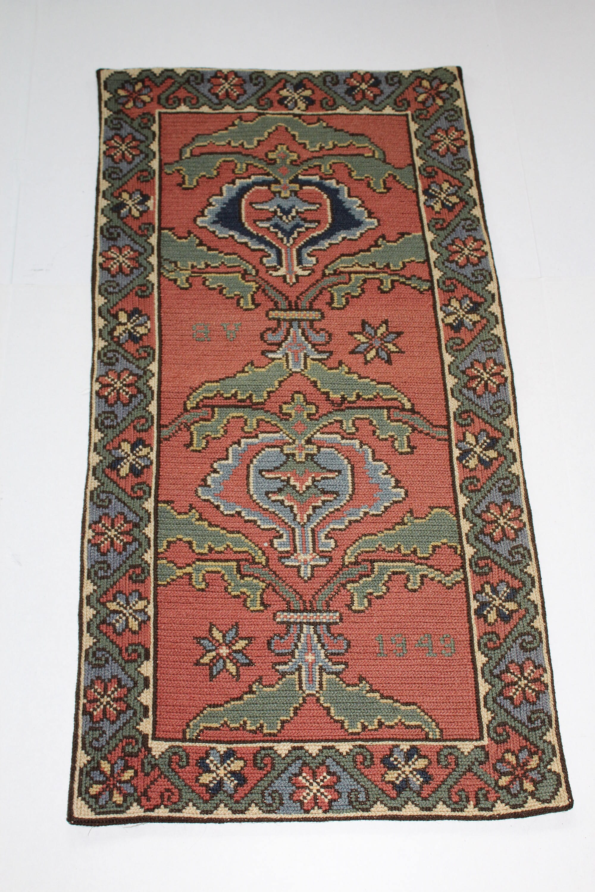 Vintage Norwegian Wool Table Runner Tapestry Scandinavian Folk Art