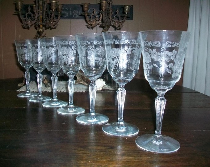 Vintage Fostoria Midnight Rose Etched Glass Goblet - Etsy