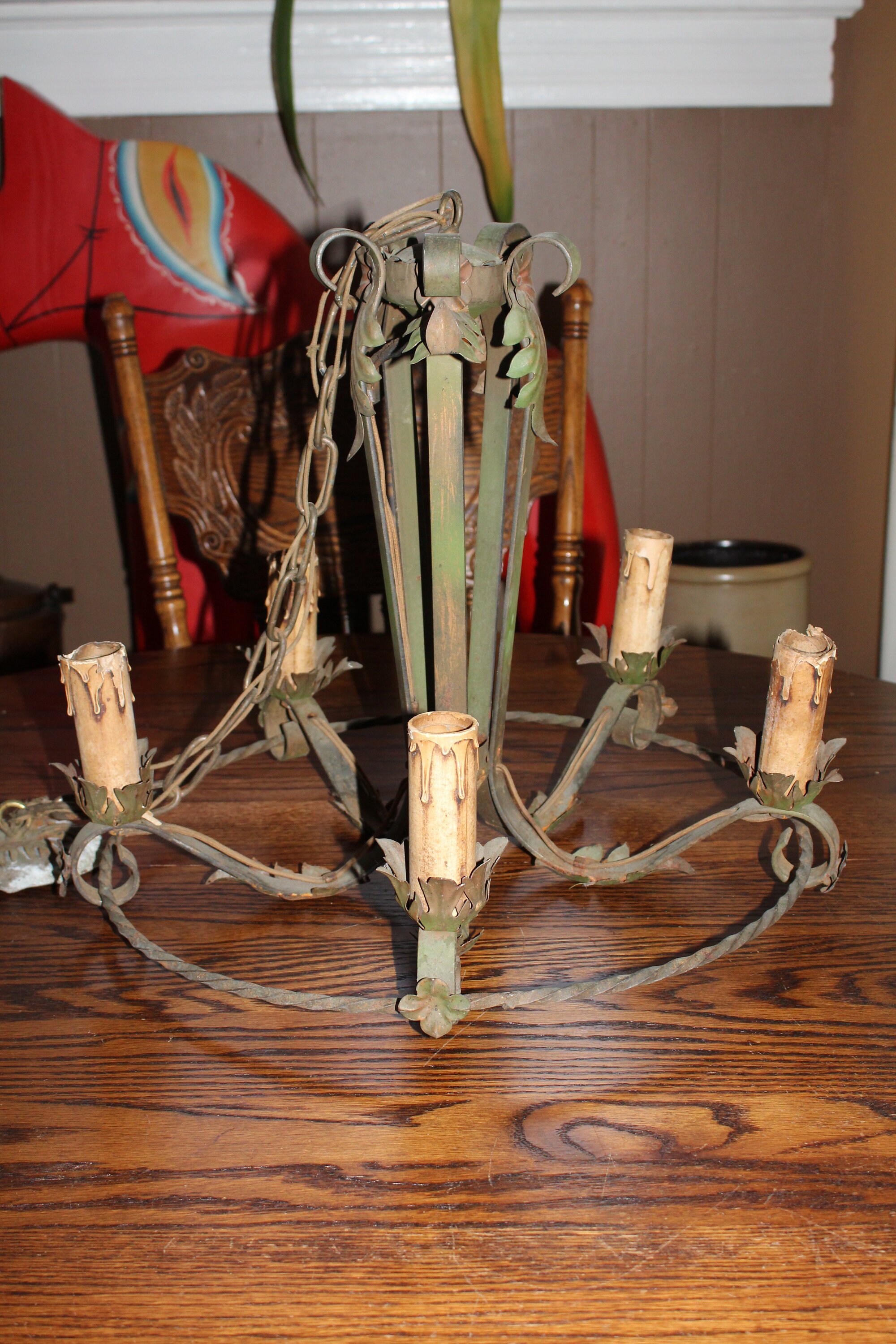 Antique Victorian 5 Light Ceiling Light Fixture Chandelier Circa 1890s