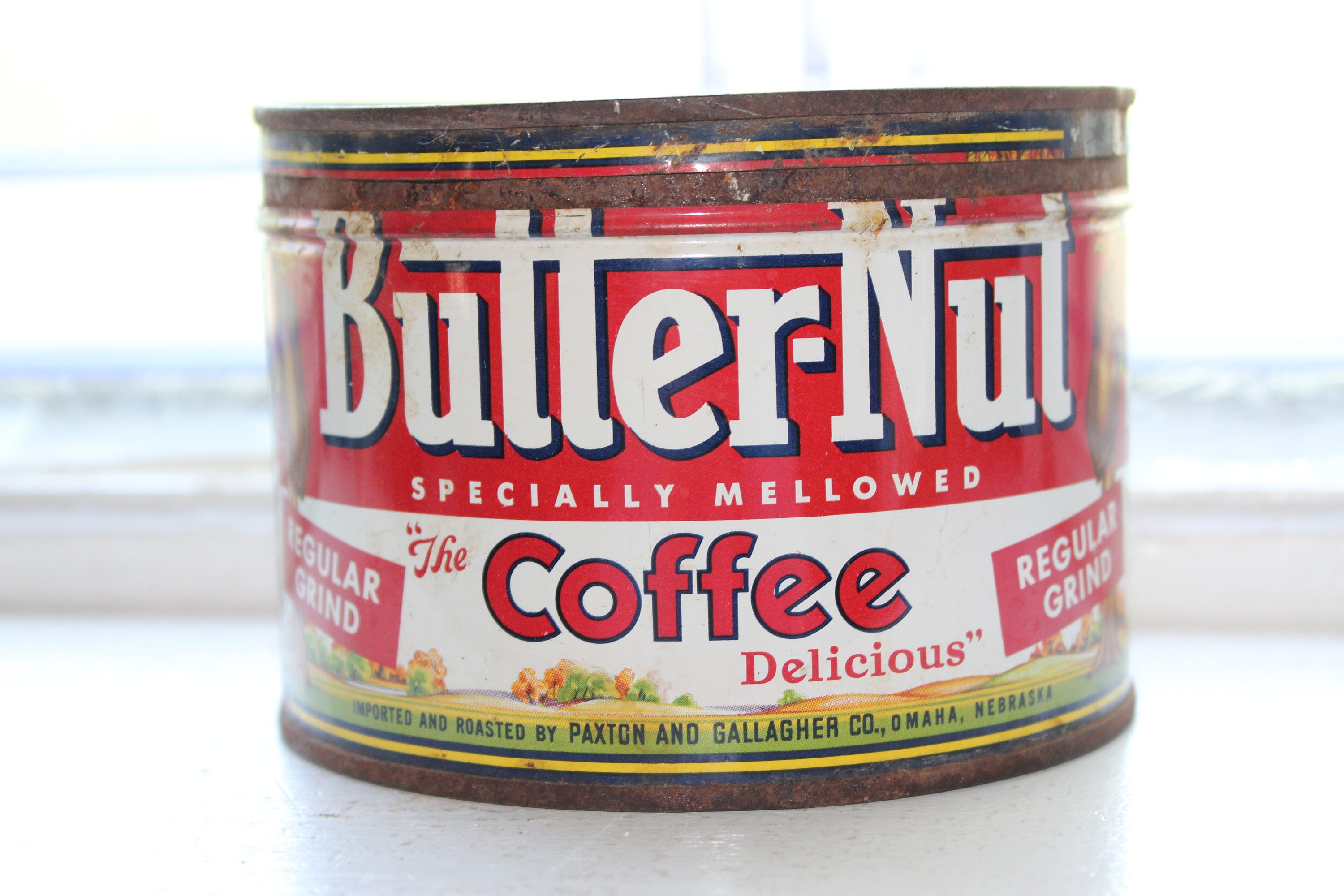 Vintage Butter Nut Coffee Tin Rustic Farmhouse Decor