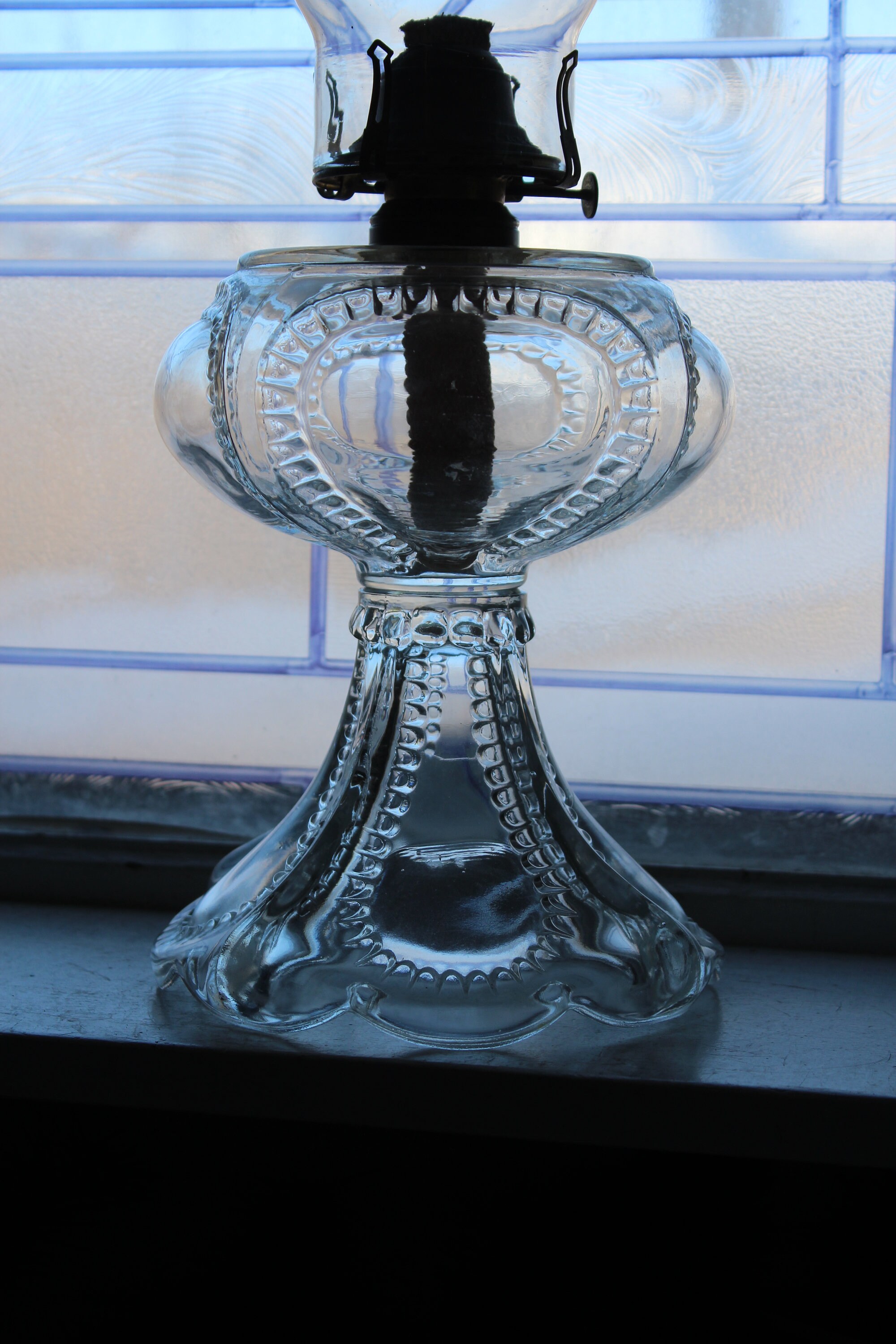 Antique Victorian EAPG Glass Oil Lamp with Chimney