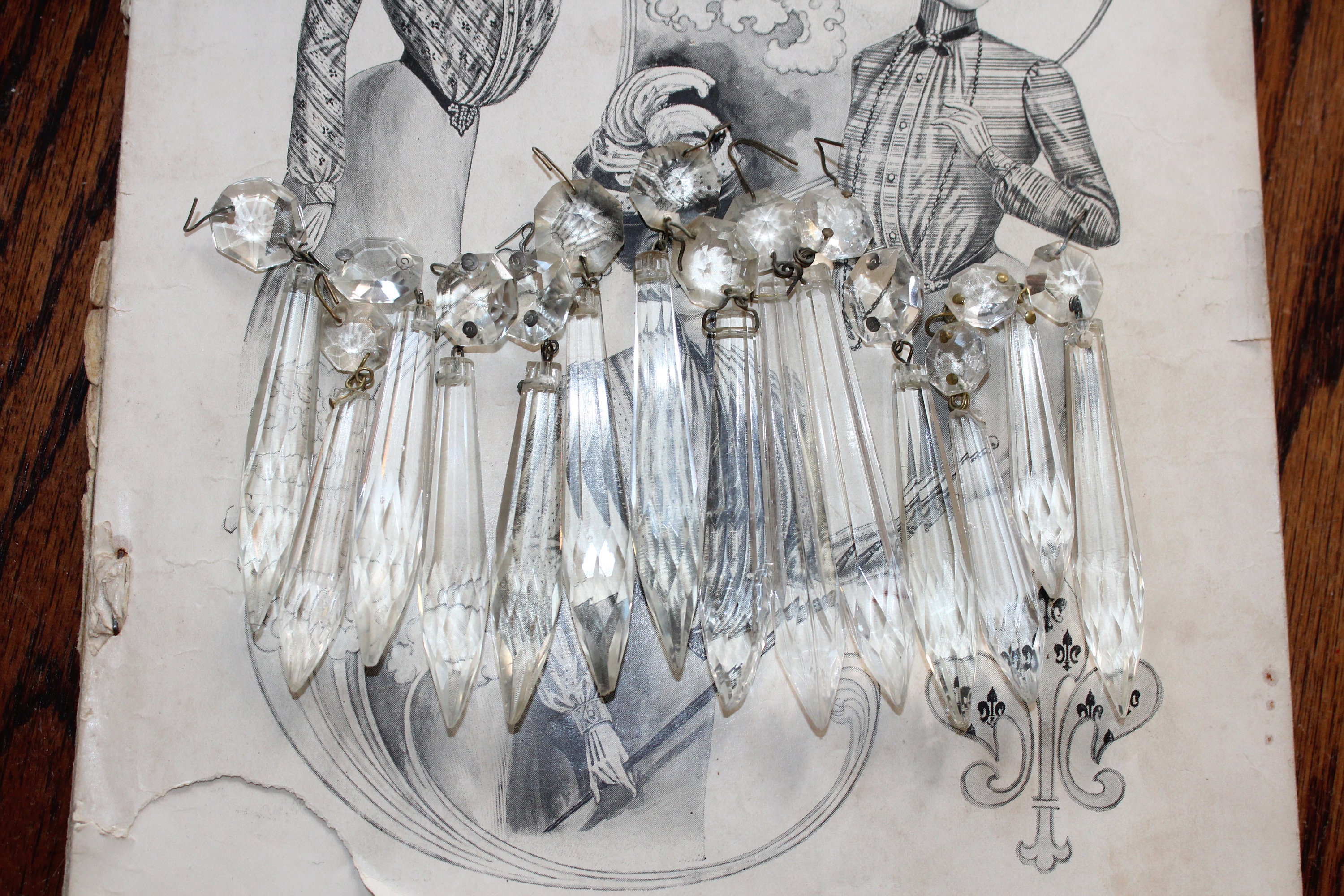 14 Assorted Antique Hanging Glass Prisms Victorian Crystal Pendants