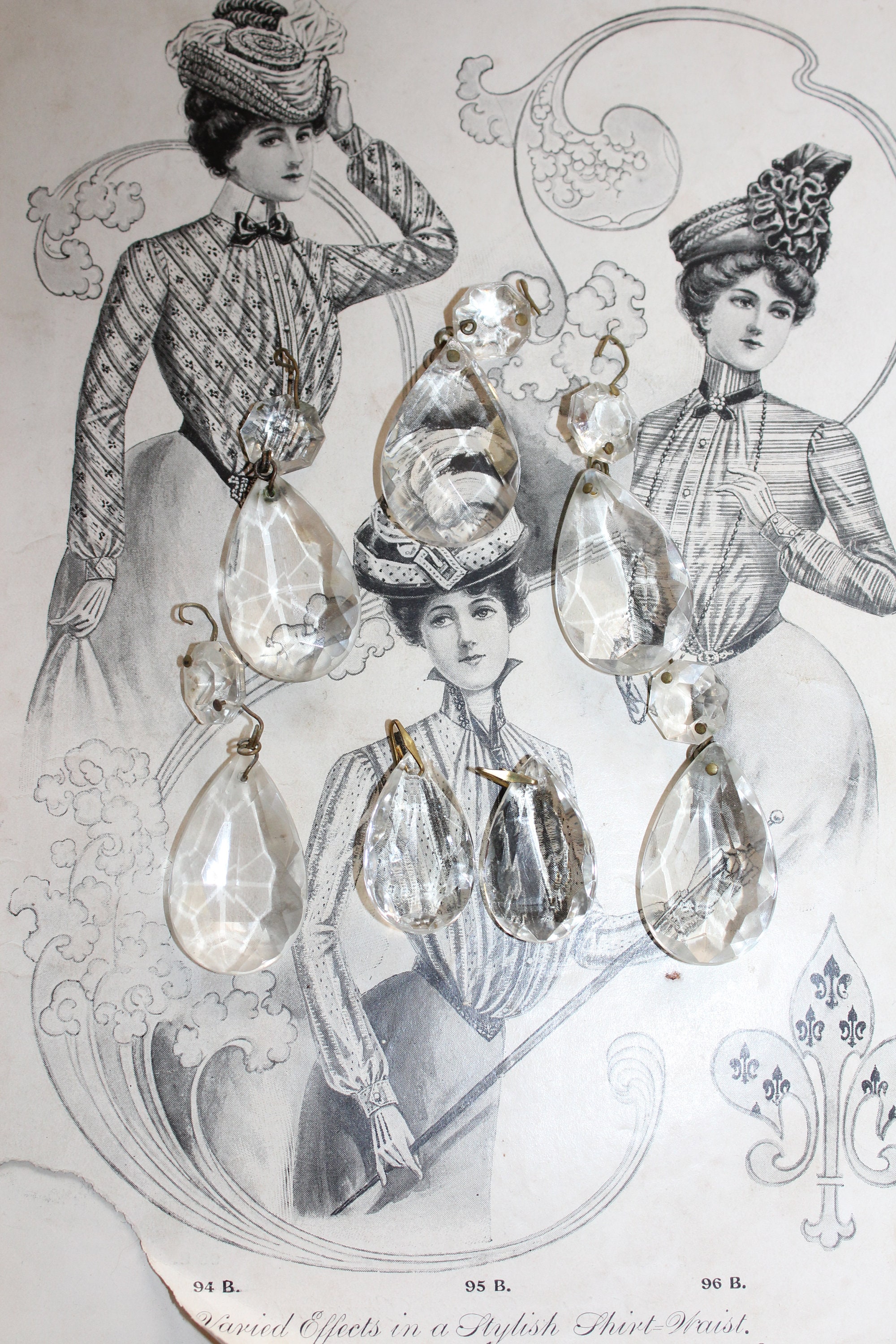 7 Antique Hanging Glass Prisms Victorian Crystal Pendants