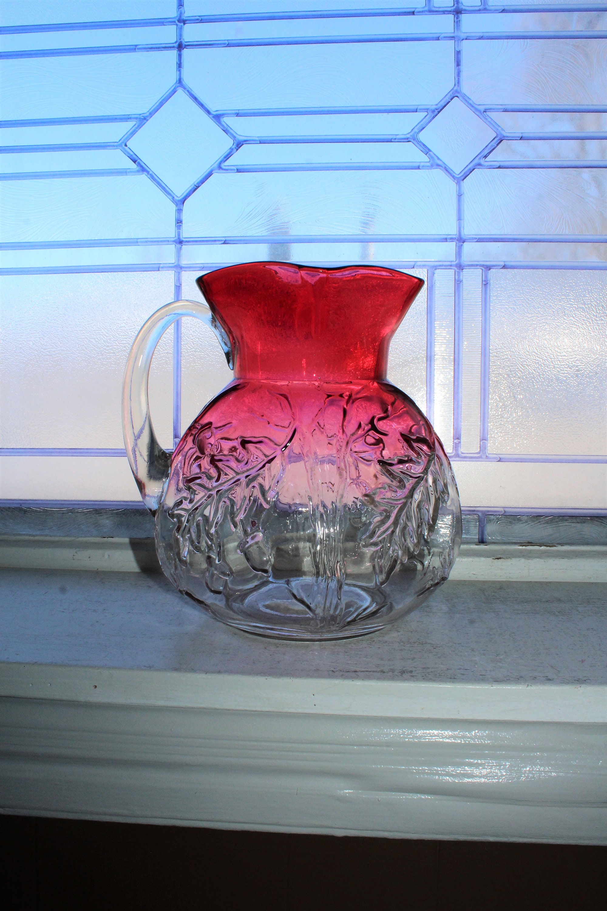 Antique Northwood Rubina Royal Oak Pitcher