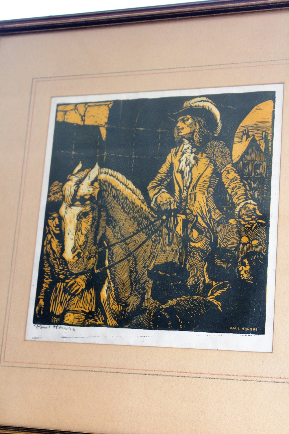 Paul Honore Woodblock Print European Man Tossing Coins Vintage 1940s ...