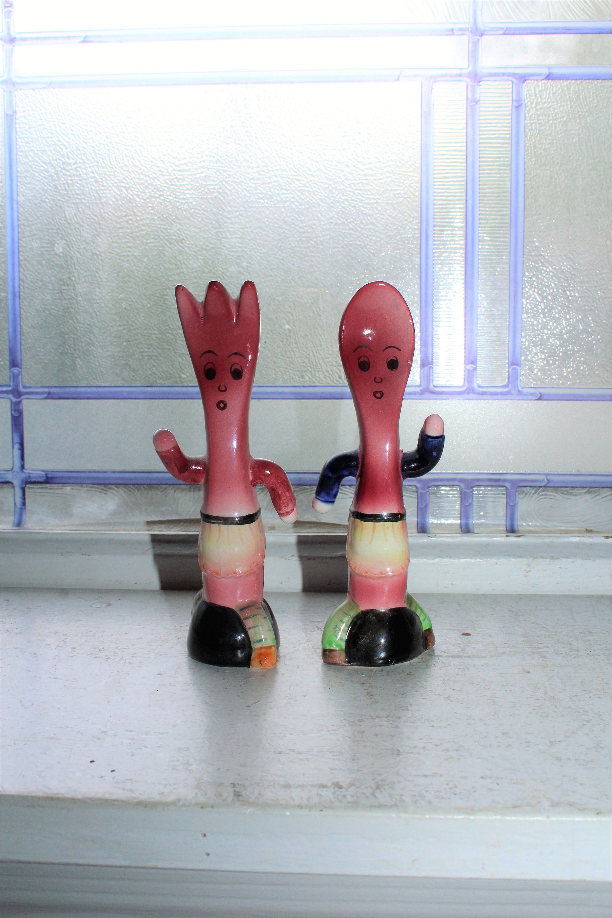 Vintage Anthropomorphic Fork & Spoon Salt and Pepper Shaker 1950s